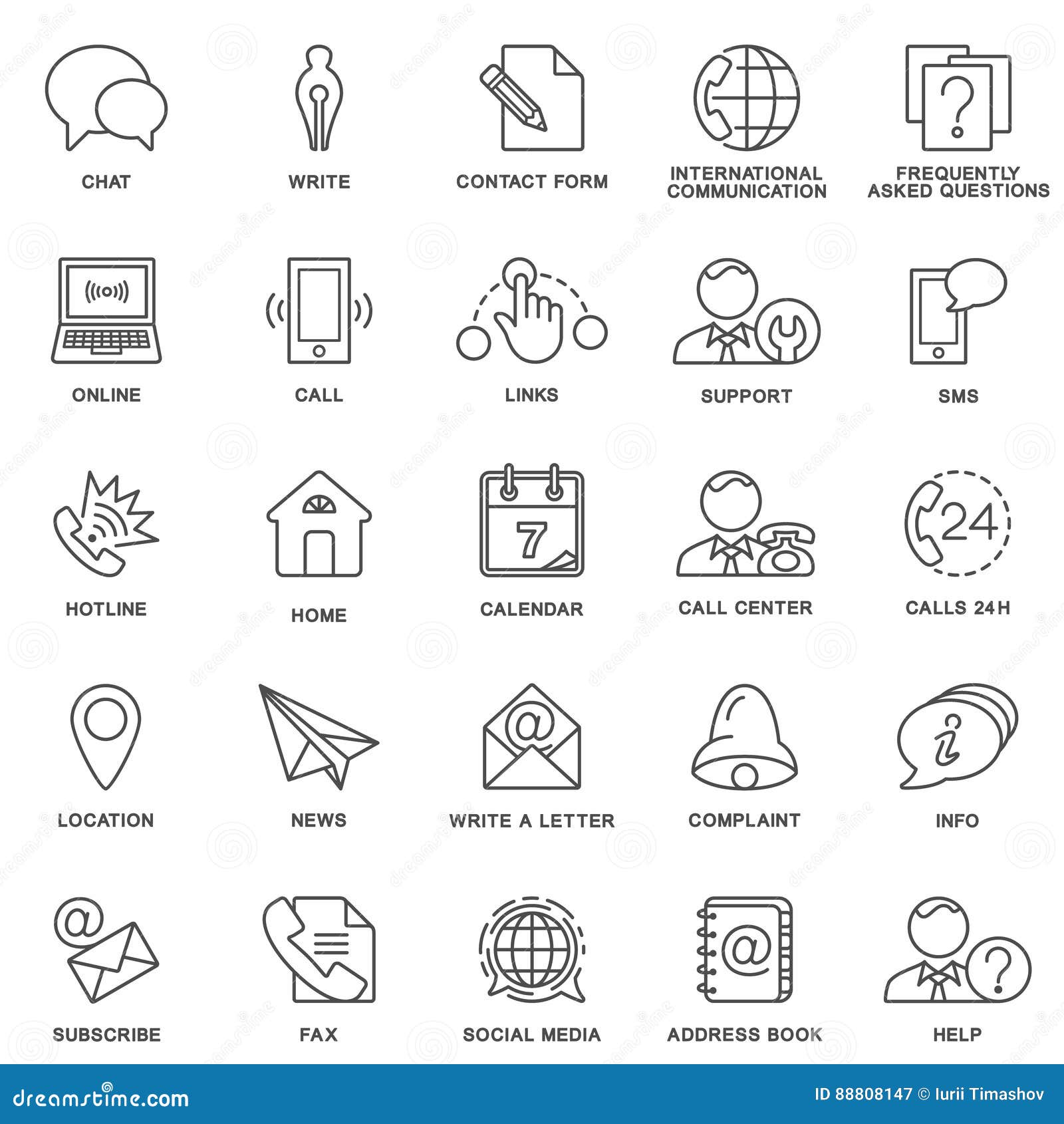 Icons Contact Us. Methods of Communication and Information. Thin Lines ...