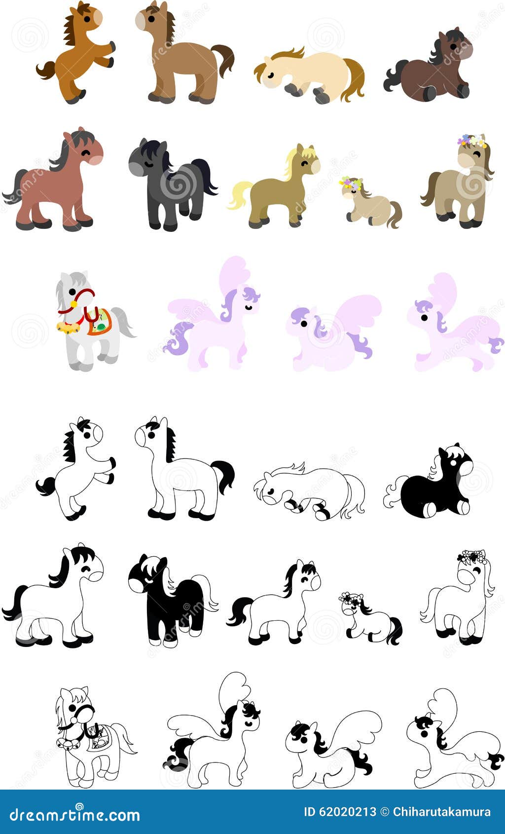 Icons of cute horses stock vector. Illustration of painting - 62020213