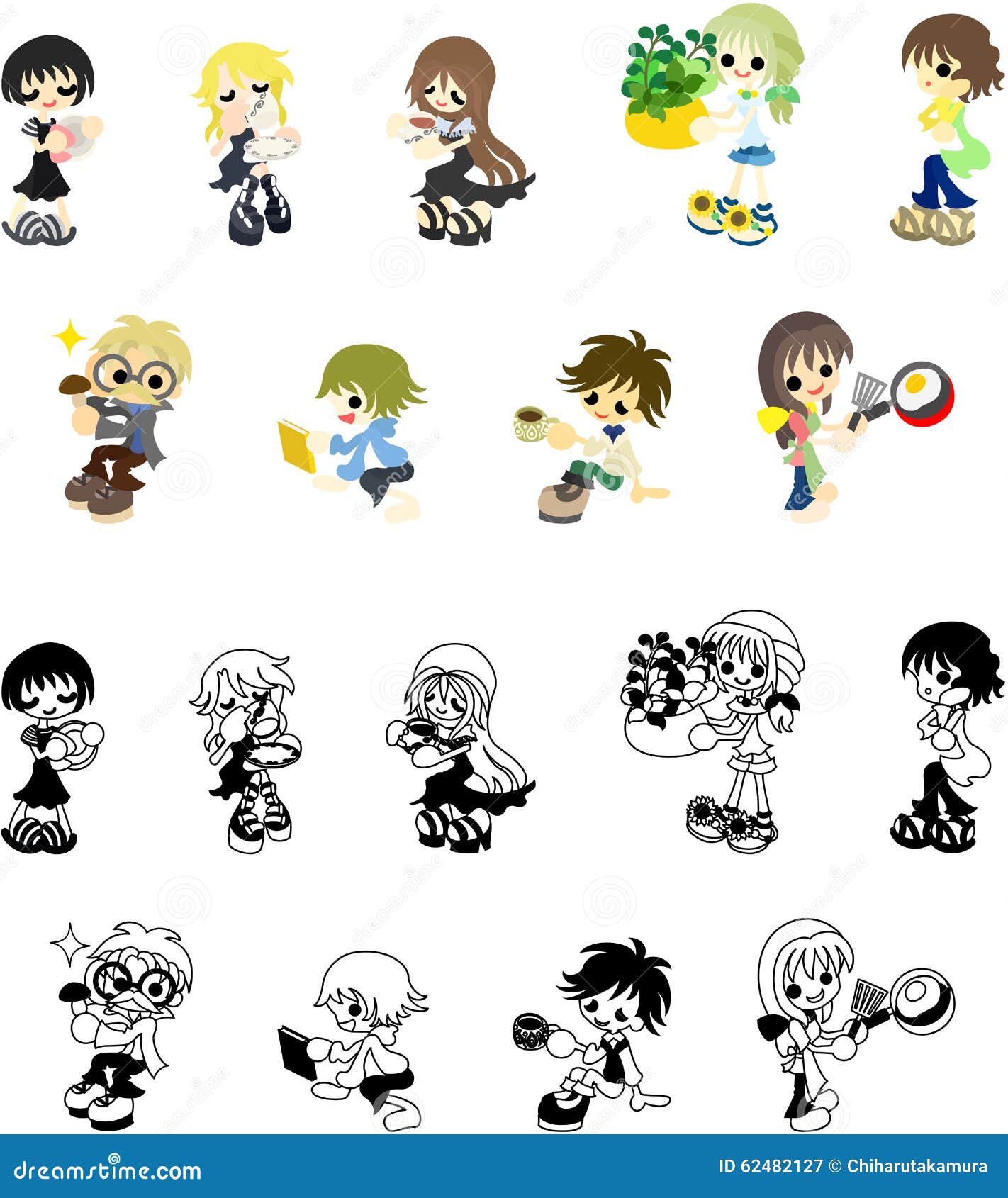 Icons of cute people stock vector. Illustration of painting - 62482127