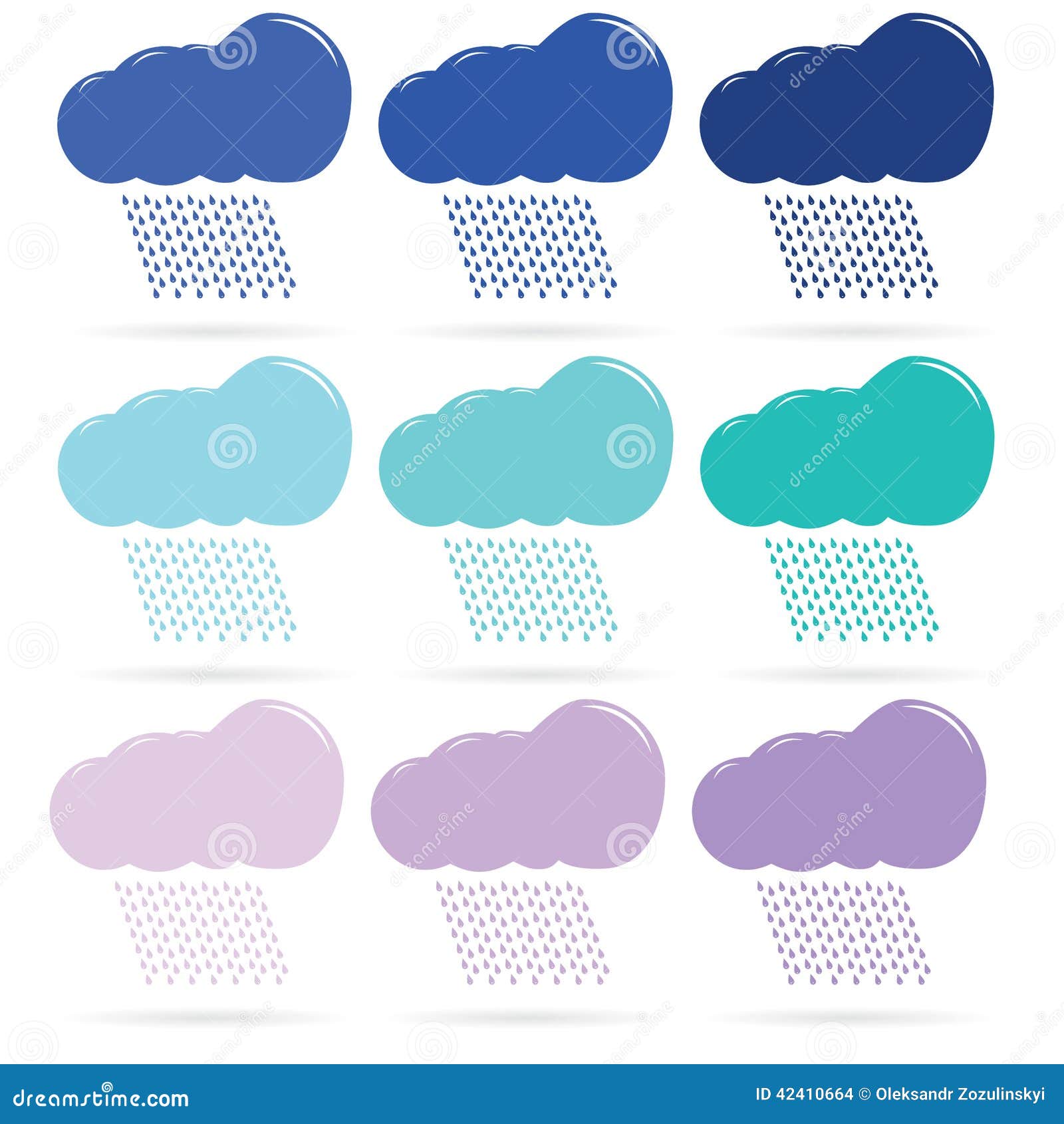 Icons of Different Color Clouds and Rain. Raster Stock Illustration ...