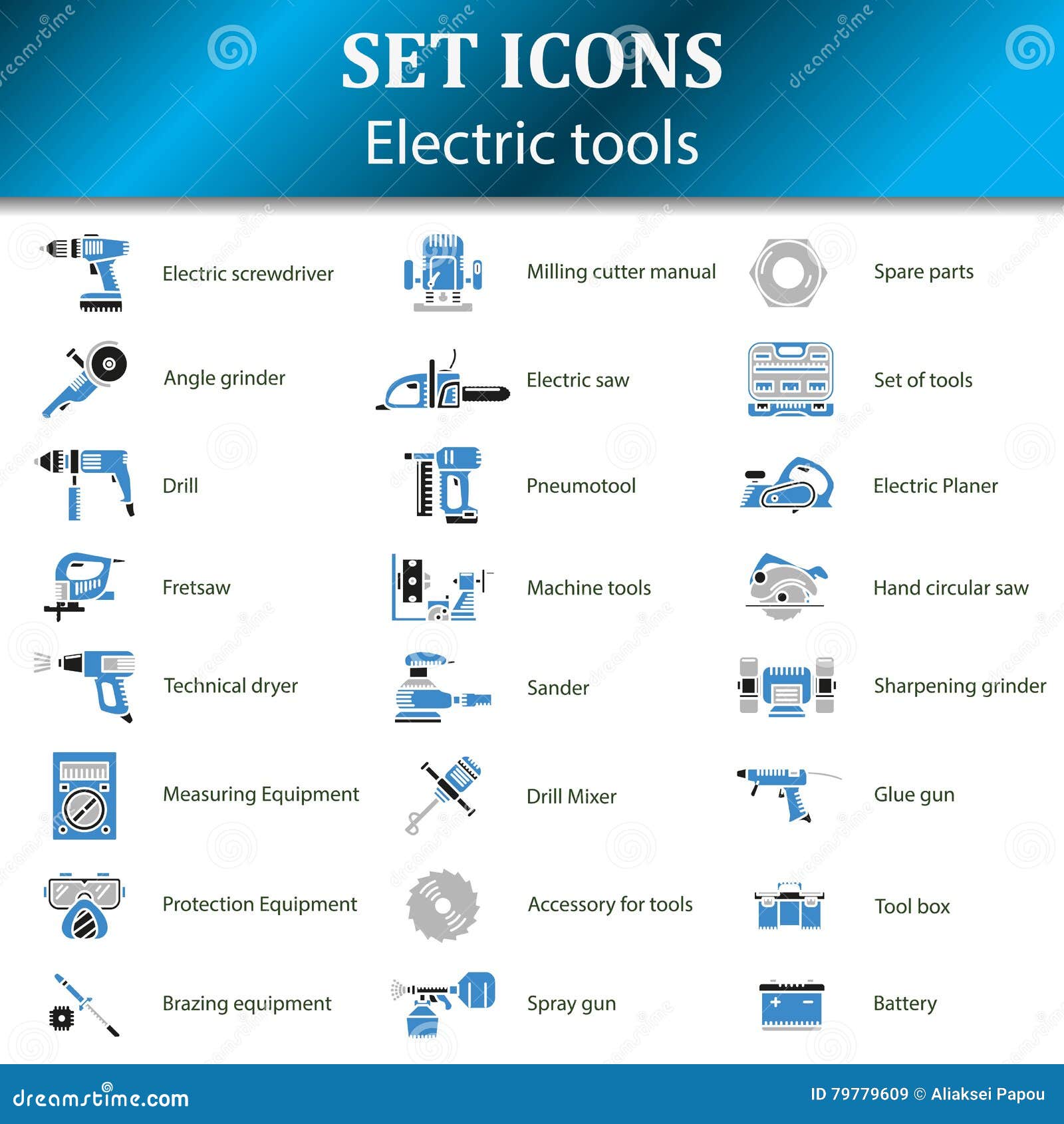Icons of Different Electric Tools for Online Store Stock Vector ...