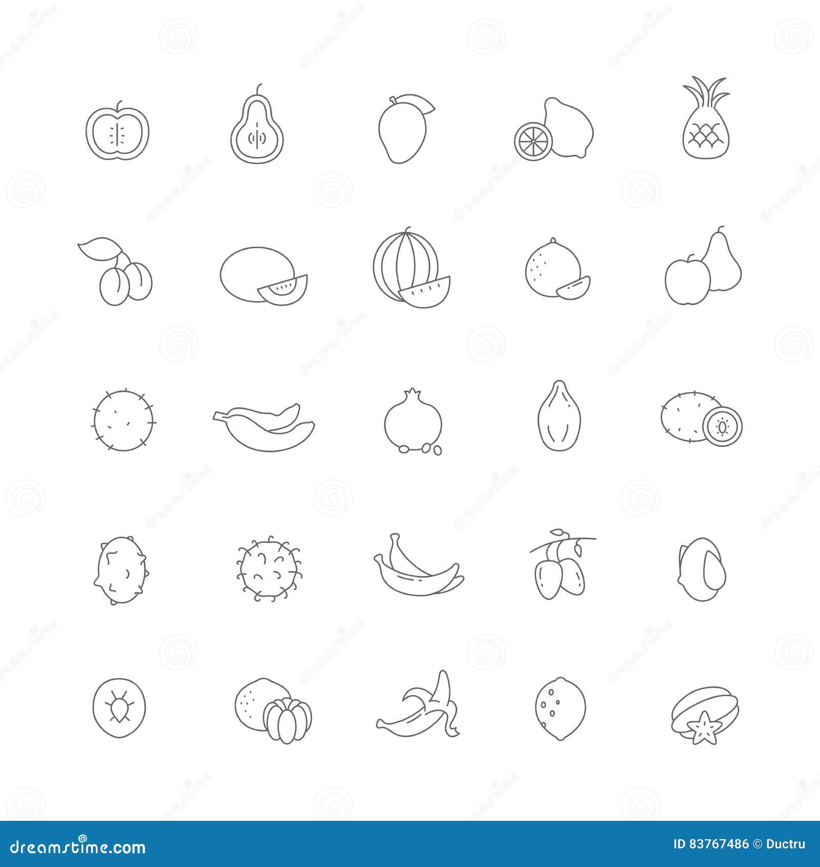 Icons with Different Fruits. Stock Illustration - Illustration of fresh ...