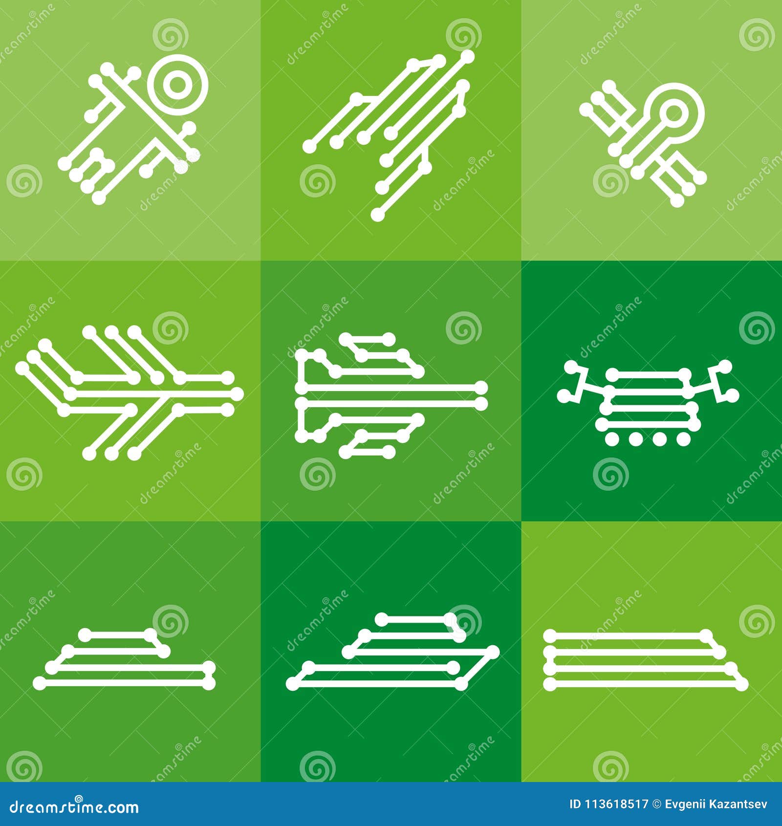 Icons Digital Technology Electronics Technician on Green Squares Stock ...