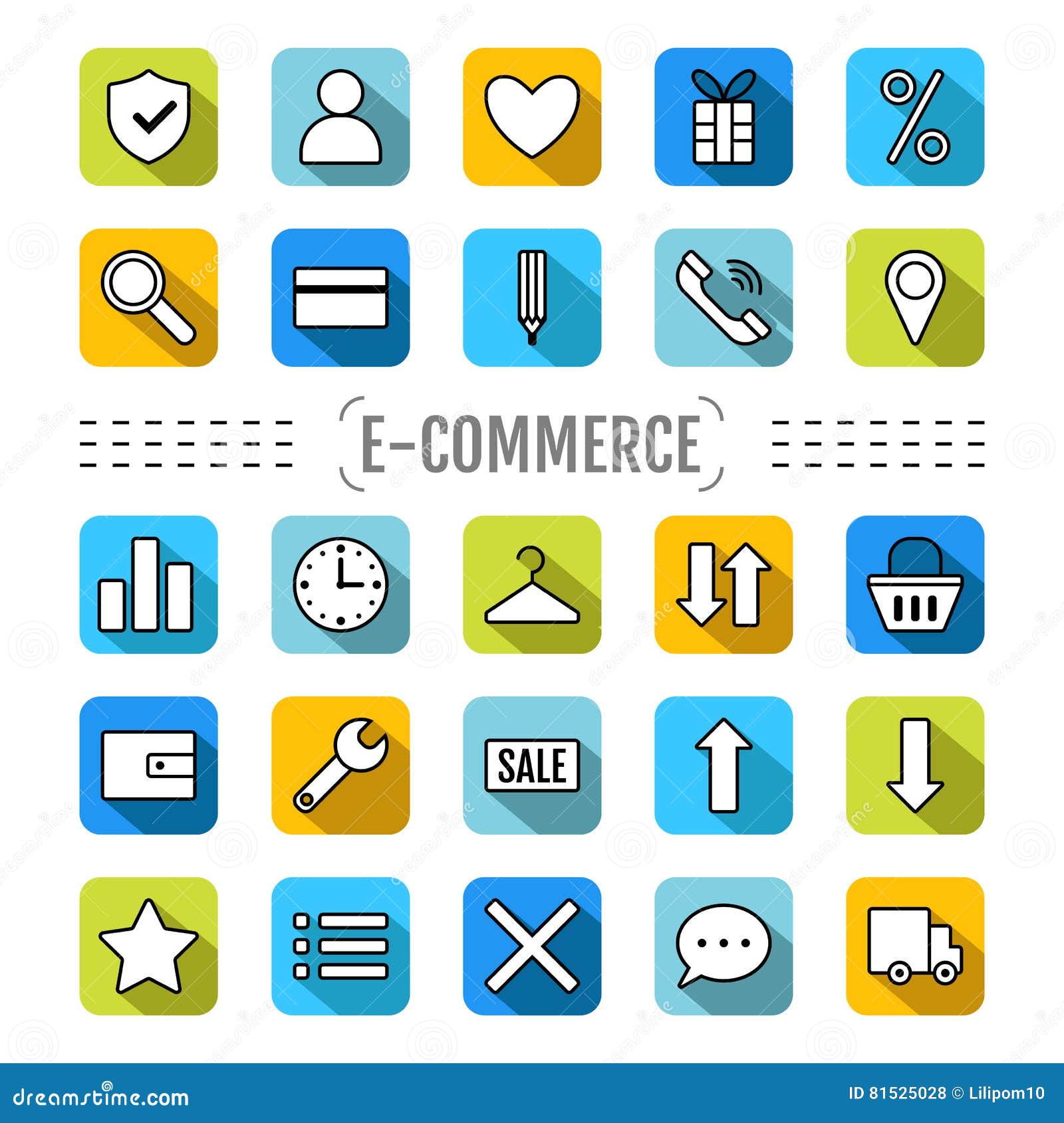 Icons E-Commerce. Flat Objects, Shopping Symbols, Elements for ...