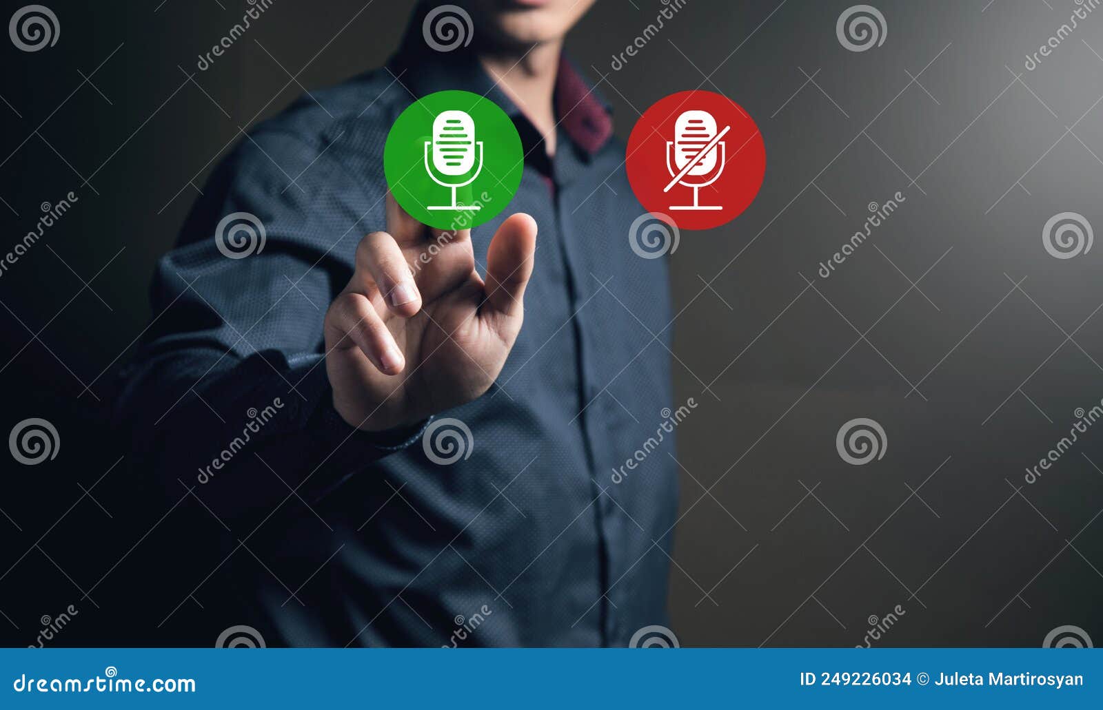 Icons of Enabled and Disabled Microphone. Man Tapping on the Screen ...