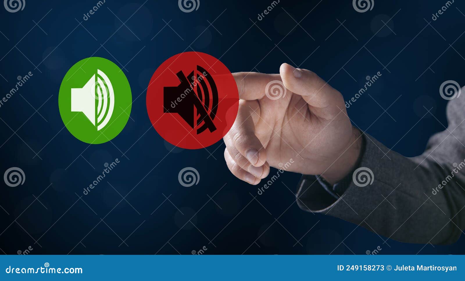 Icons of Enabled and Disabled Sound. Man Tapping on the Screen Stock ...