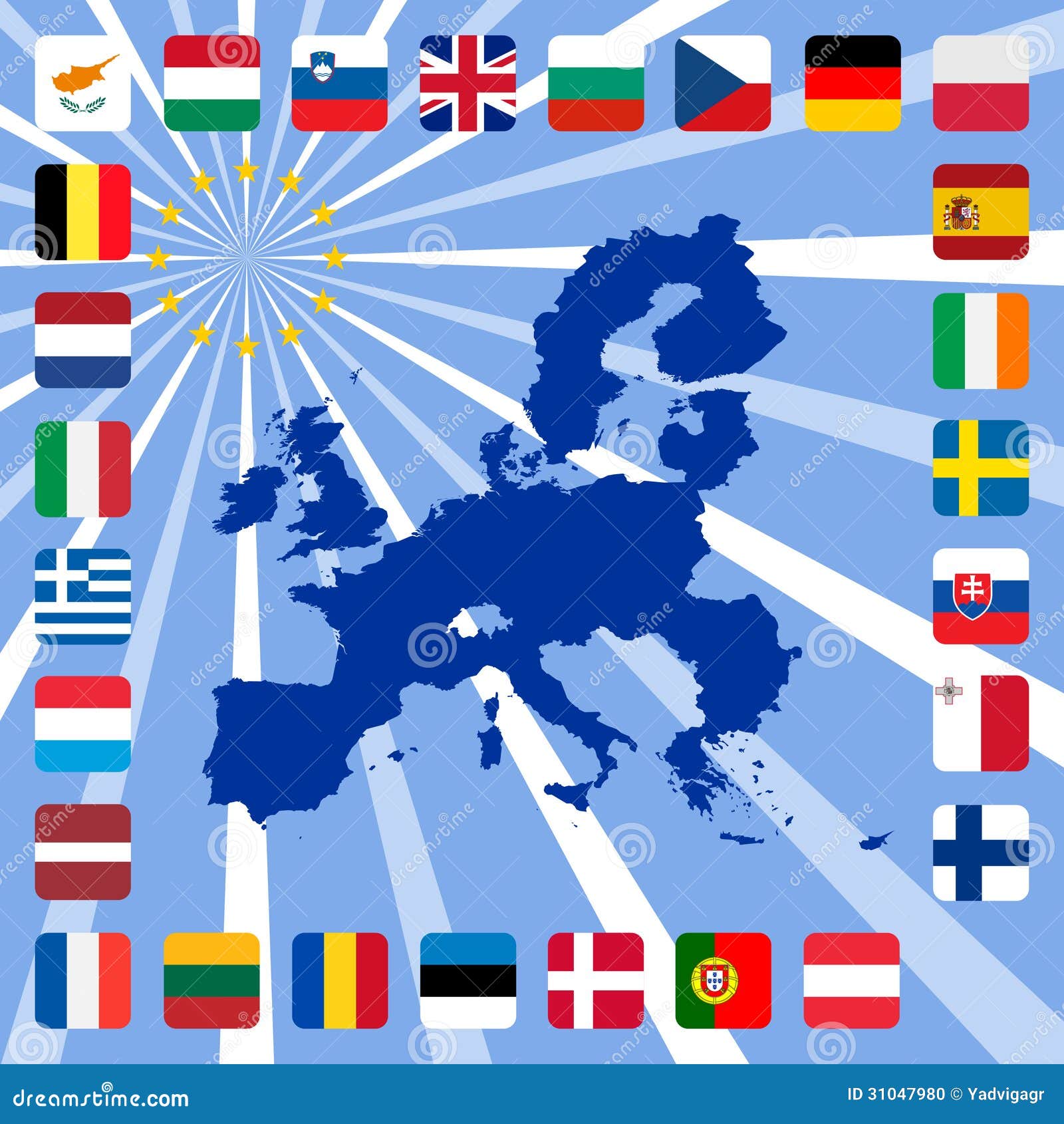 27 Icons of European Union with Map Stock Vector - Illustration of ...