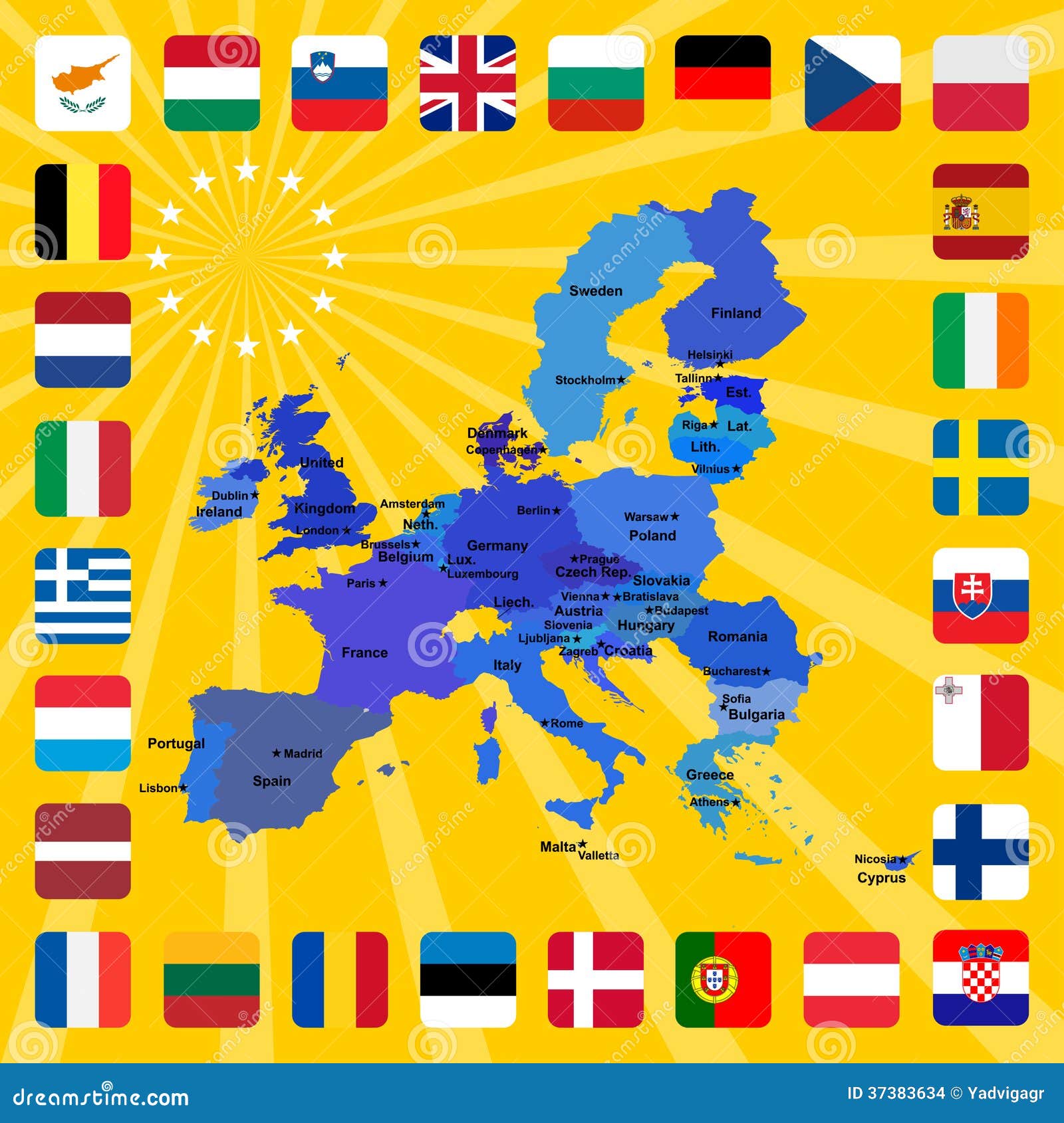 28 Icons of European Union with Map Stock Vector - Illustration of ...