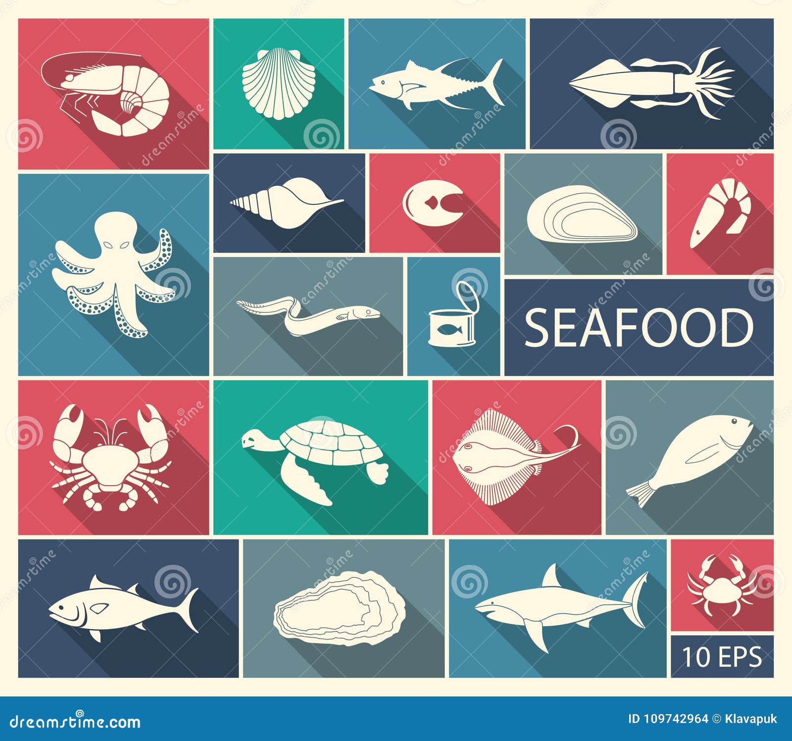 Icons Of Fish And Seafood Vector Illustration | CartoonDealer.com ...