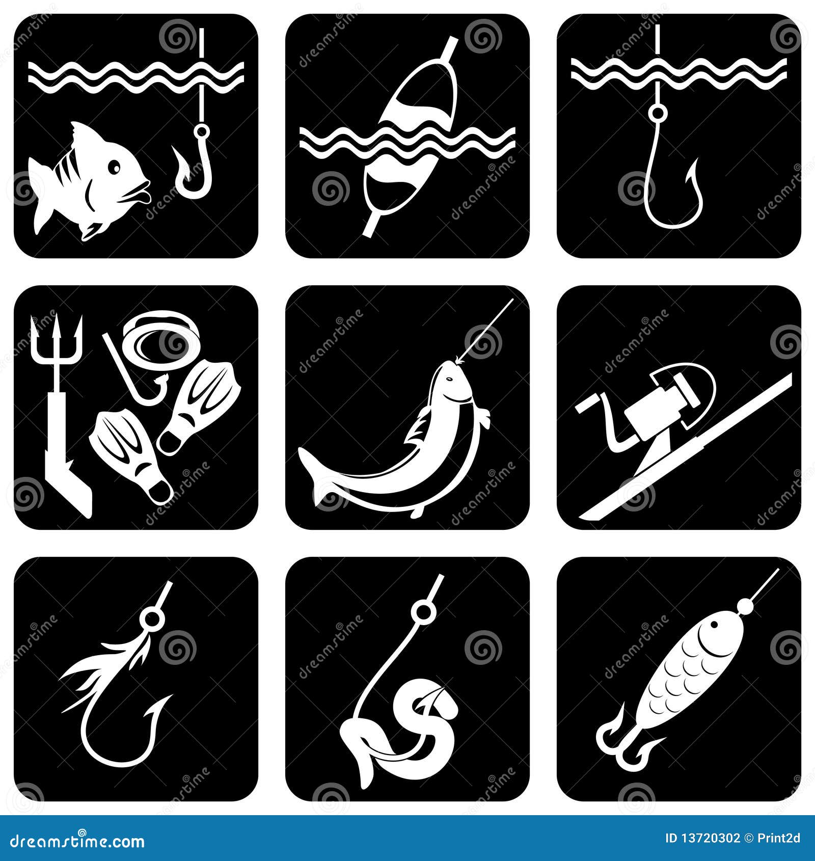 Icons On Fishing Theme Art Cartoon Vector | CartoonDealer.com #64247101