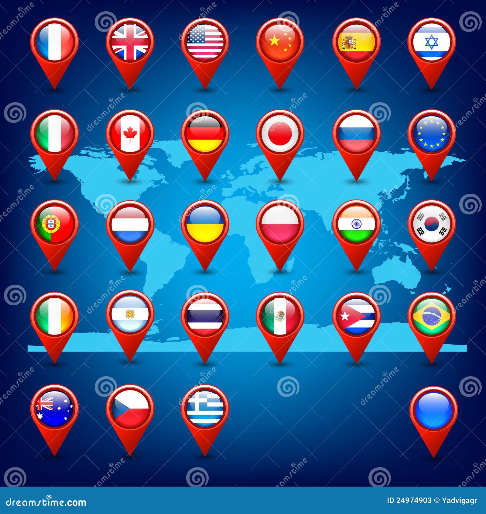 Icons with Flags on the World Map Stock Vector - Illustration of ...