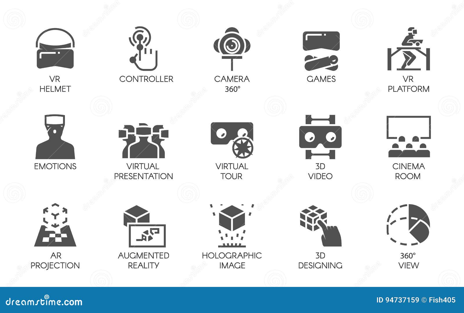 15 Icons in Flat Style of Augmented Reality Digital AR Technology ...