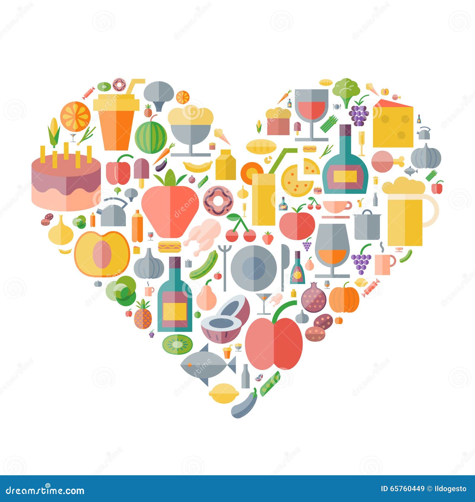 Icons for Food and Drink Arranged in Heart Shape Stock Vector ...