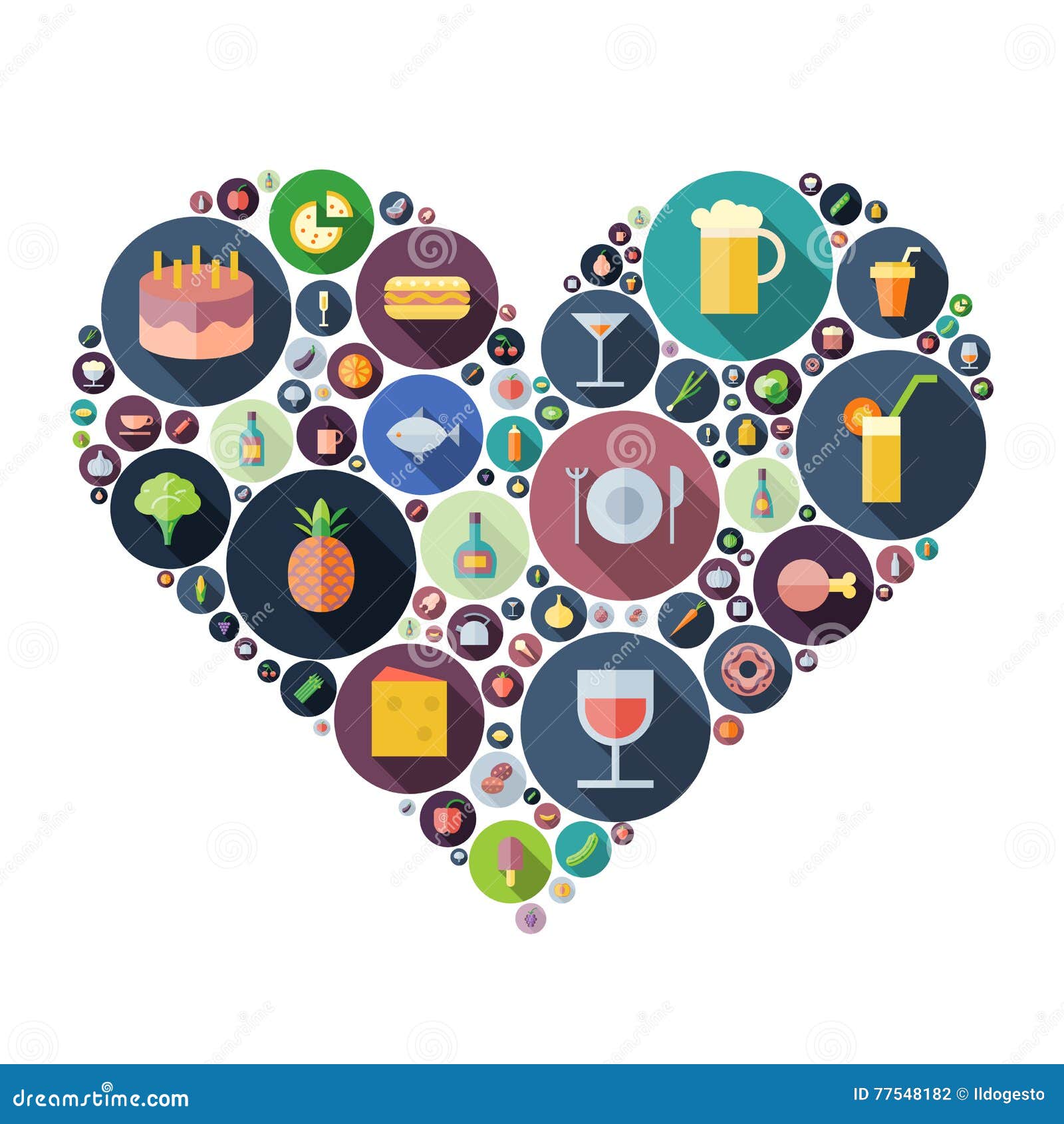 Icons for Food and Drink Arranged in Heart Shape Stock Vector ...