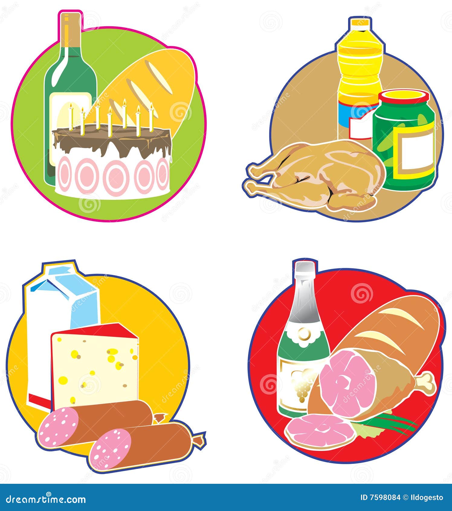 Icons with Foods and Drinks. Stock Vector - Illustration of meat, clip ...