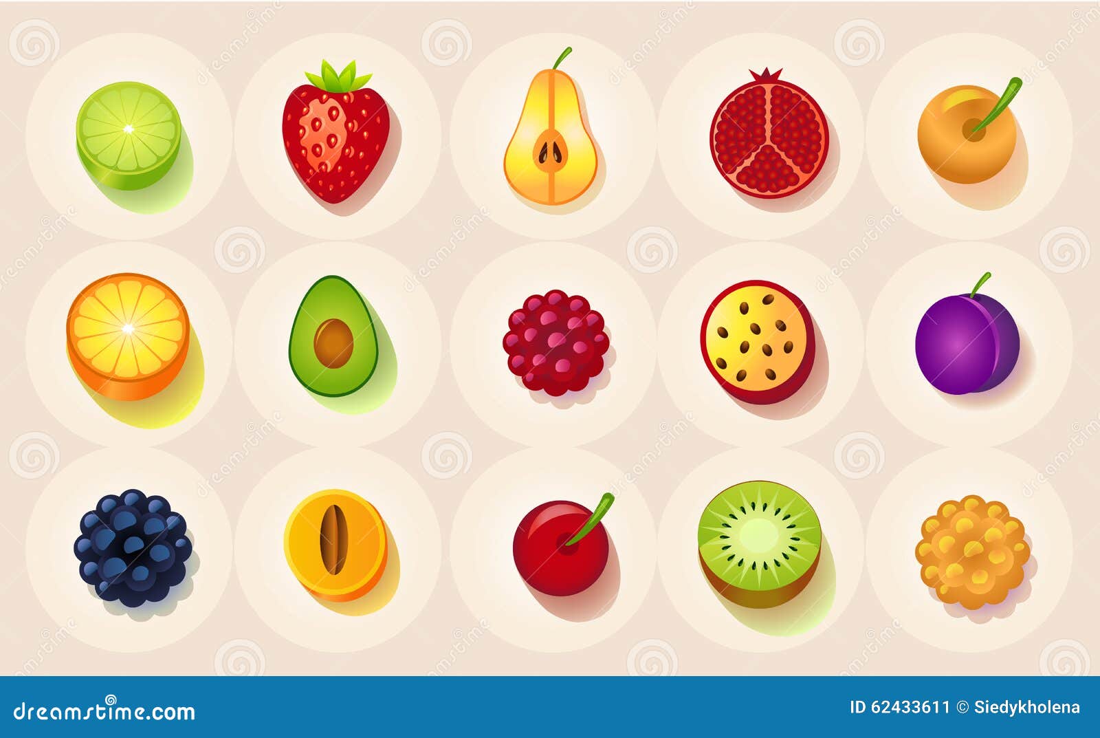 Icons of fruit in a circle stock illustration. Illustration of ...