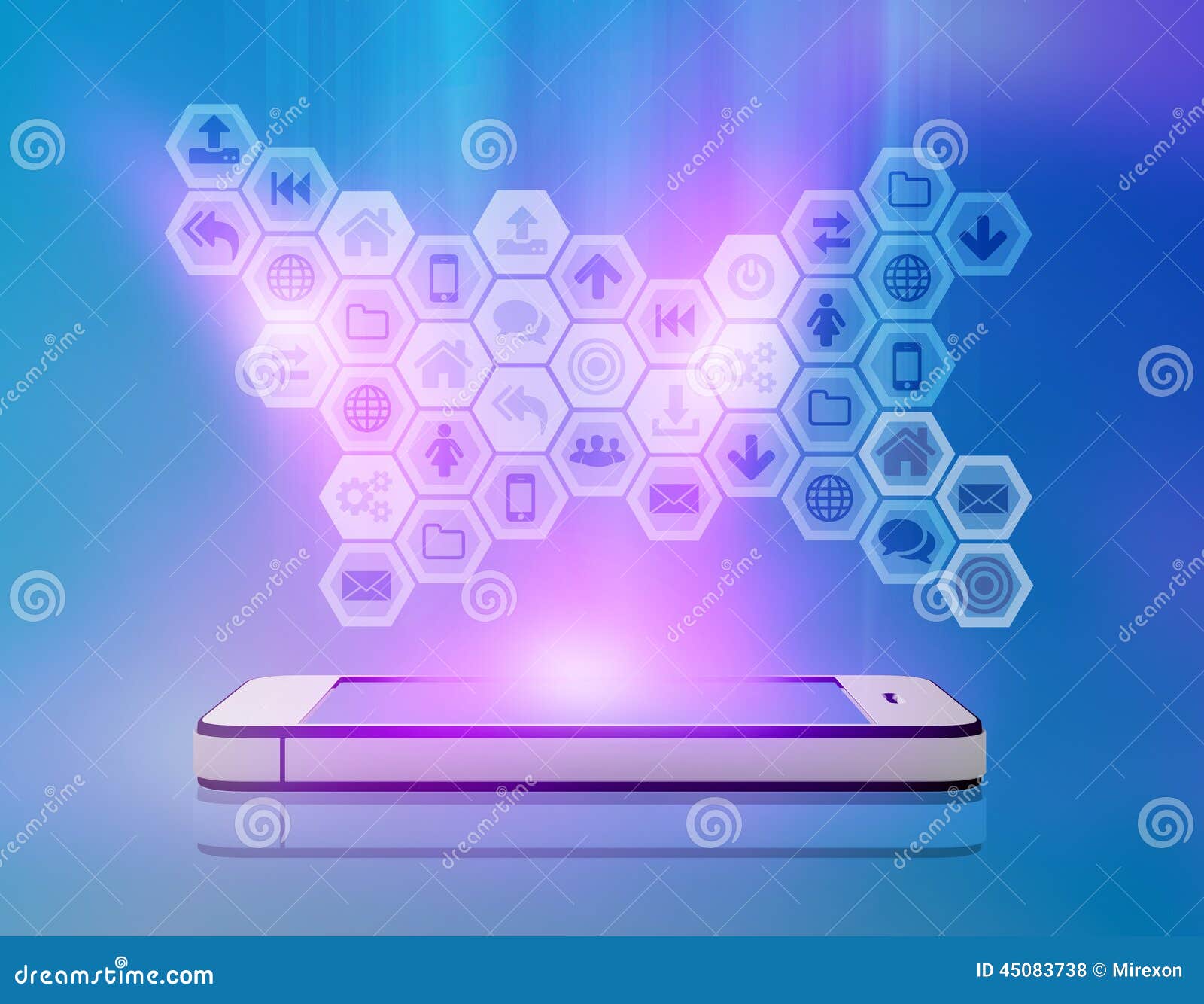 Icons on the Glow Screen Mobile Phone. Stock Photo - Image of circle ...