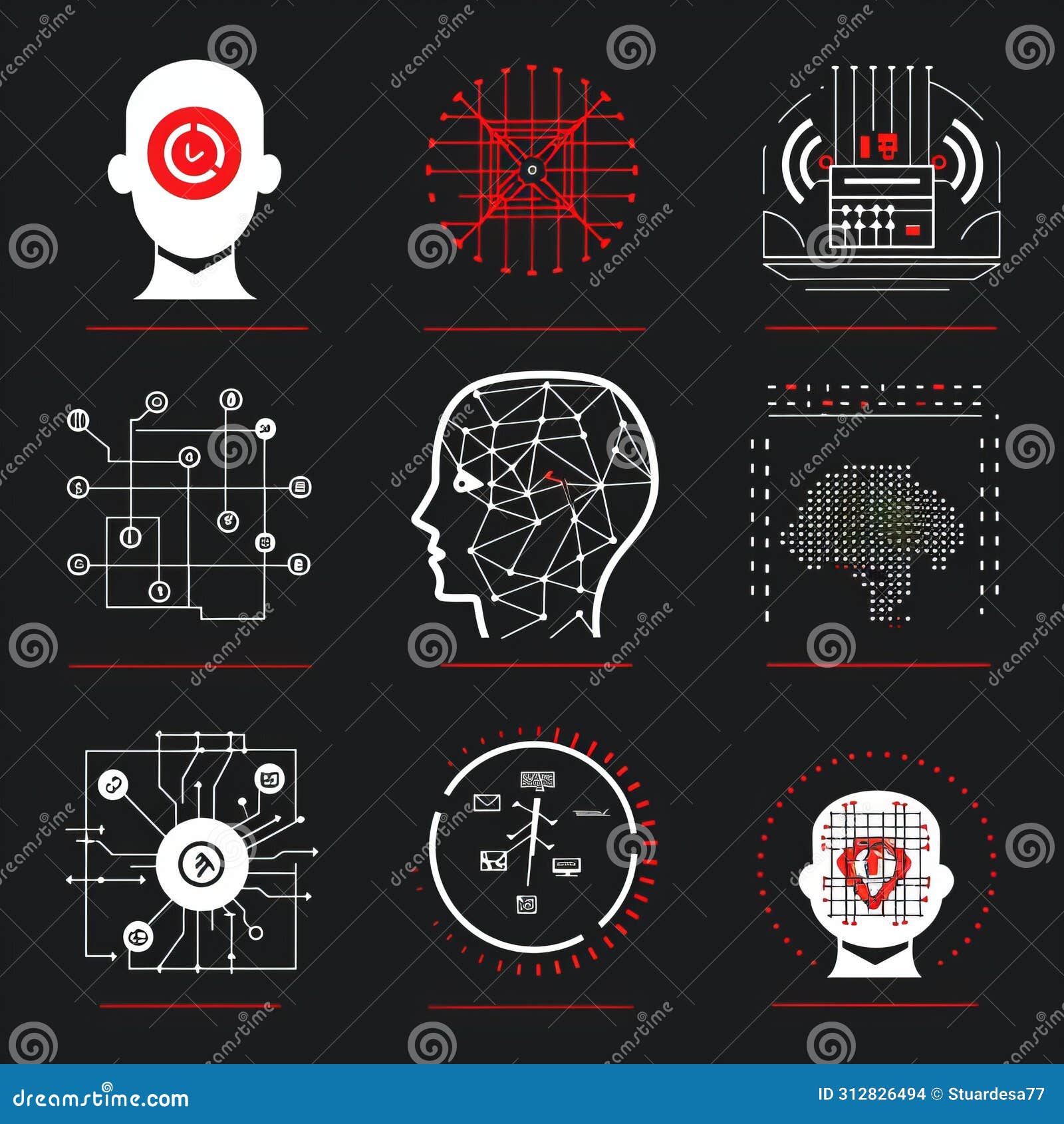 Futuristic Red Tech Iconography Stock Illustration - Illustration of ...