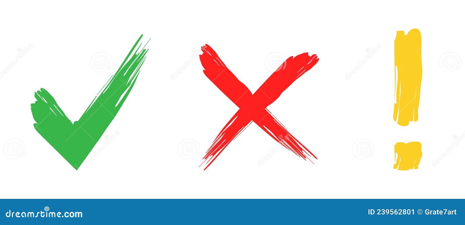 Icons of Green Check Mark V, Yellow Exclamation and Attention, Red X ...