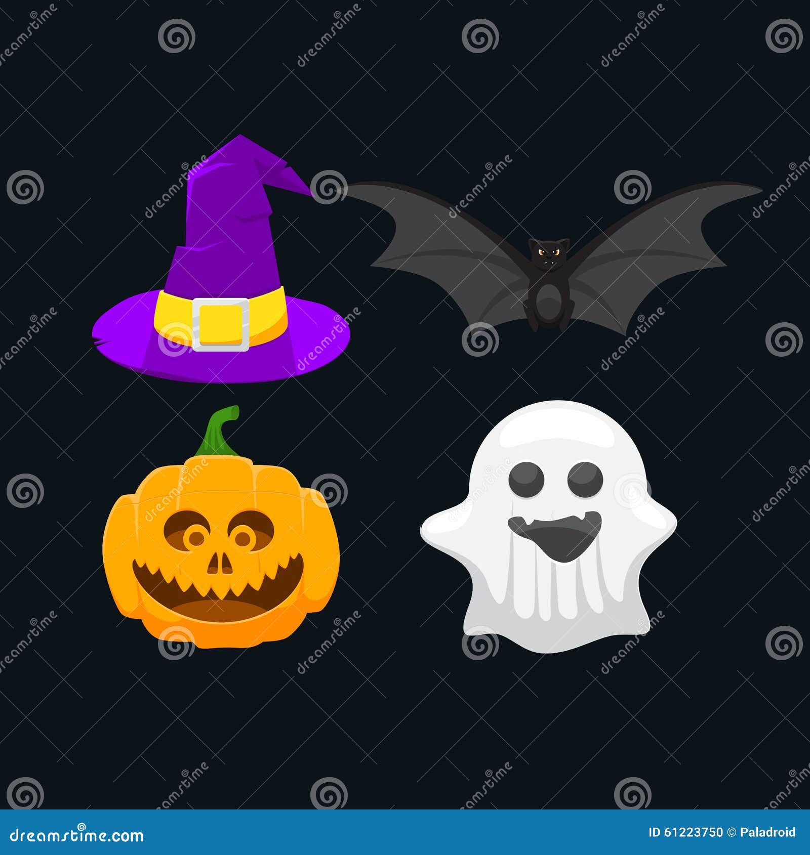 Icons for Halloween, Pumpkin, Ghost, Witch Hat and a Bat Stock Vector ...