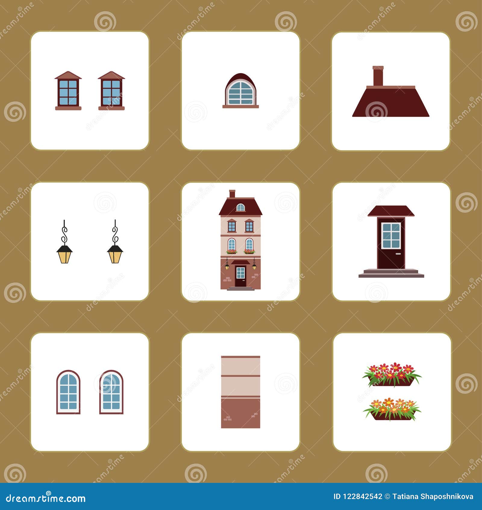 Icons of House with Lanterns with Separate Elements Stock Vector ...
