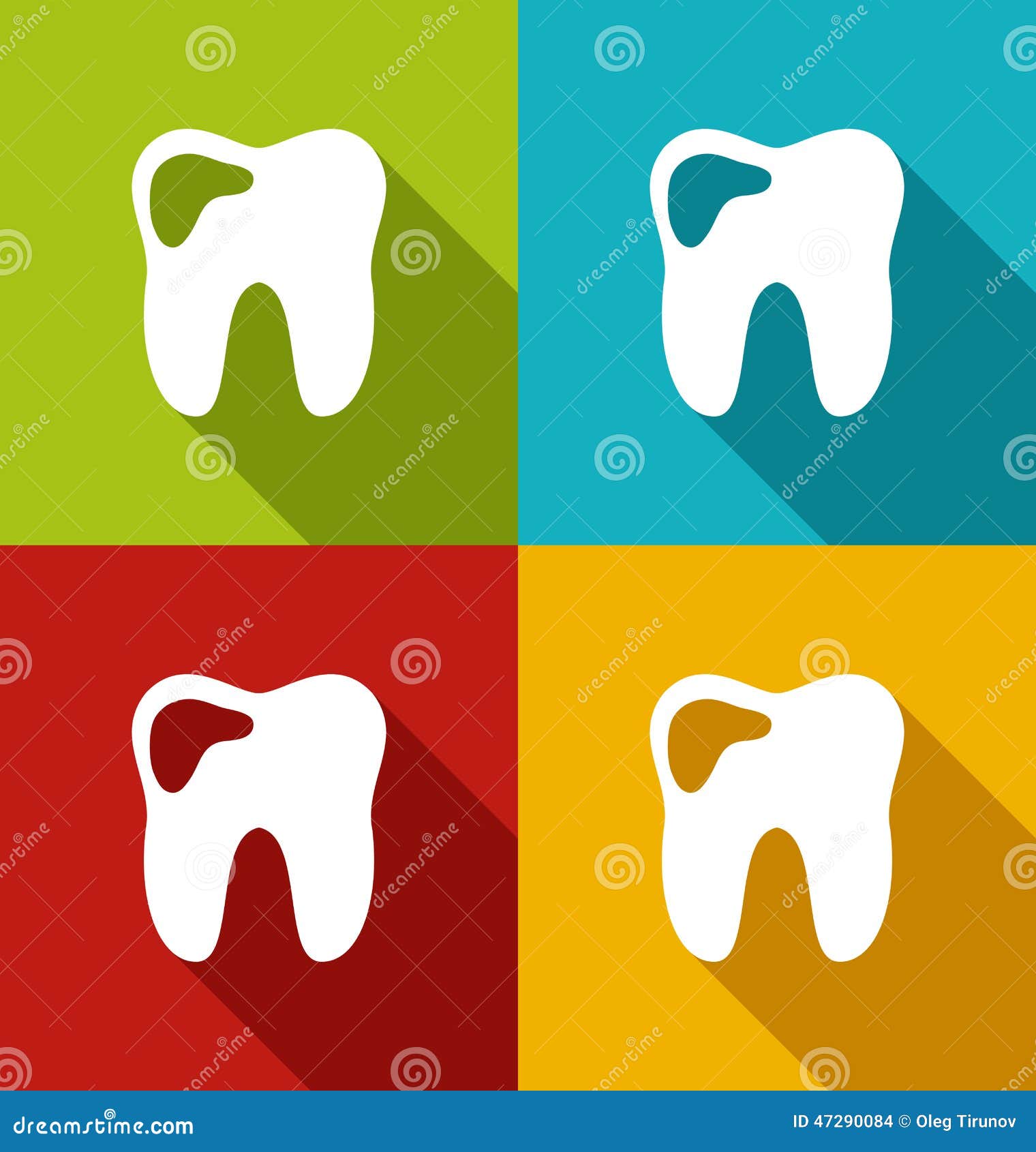 Icons of Human Tooth with Shadows in Modern Flat Design Style Stock ...