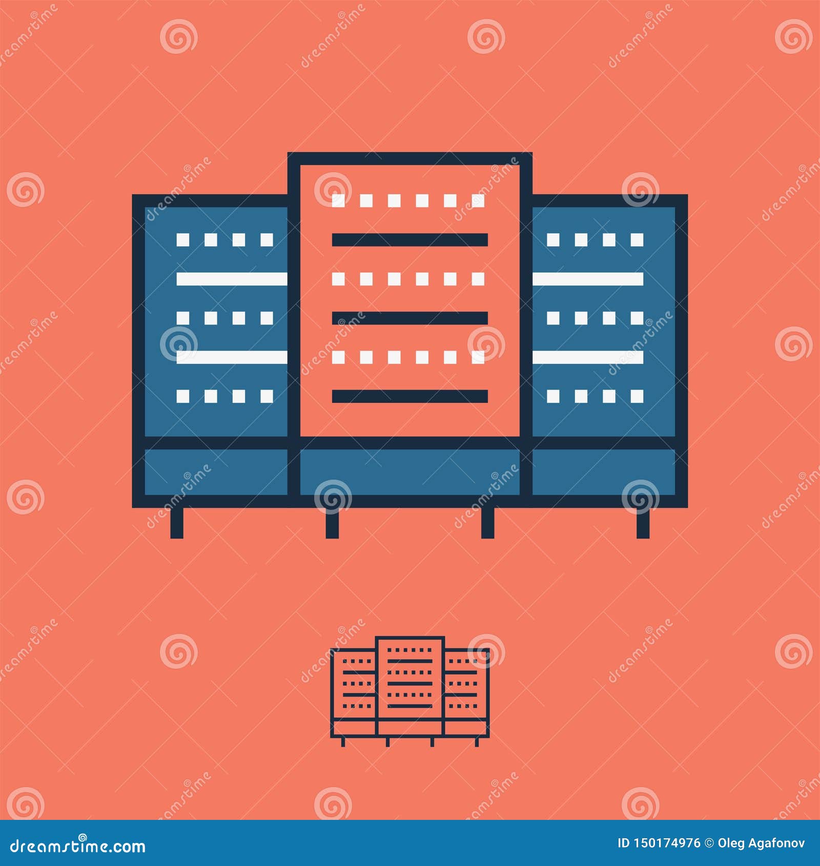 Data Room Icon and Server Farm Symbol in Linear Style. Stock ...