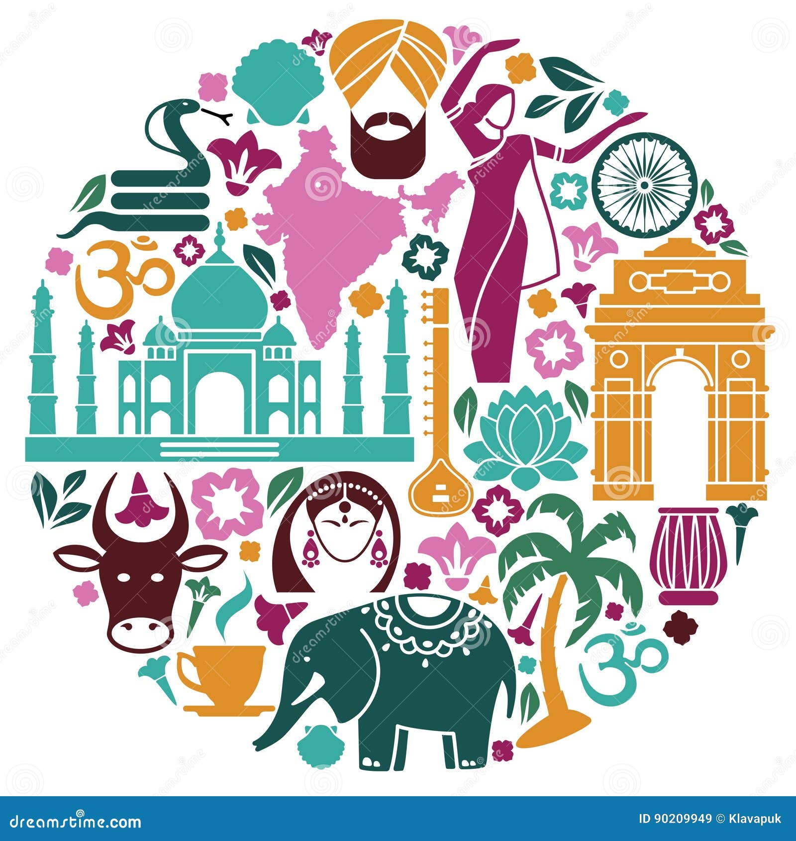 Icons of India in the Form of a Circle Stock Vector - Illustration of ...