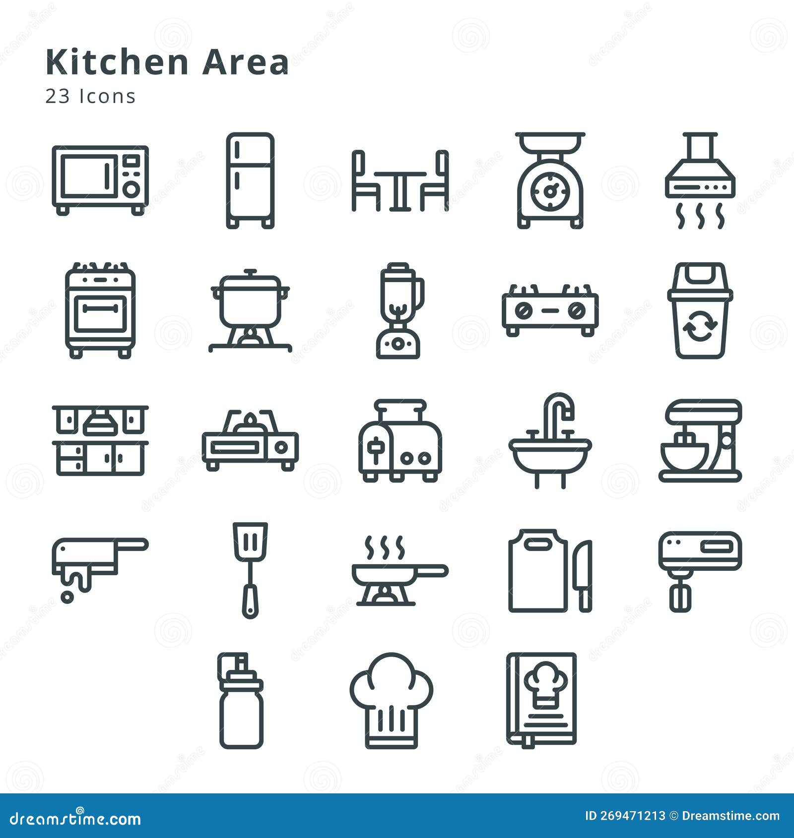 23 icons on kitchen area stock vector. Illustration of household ...