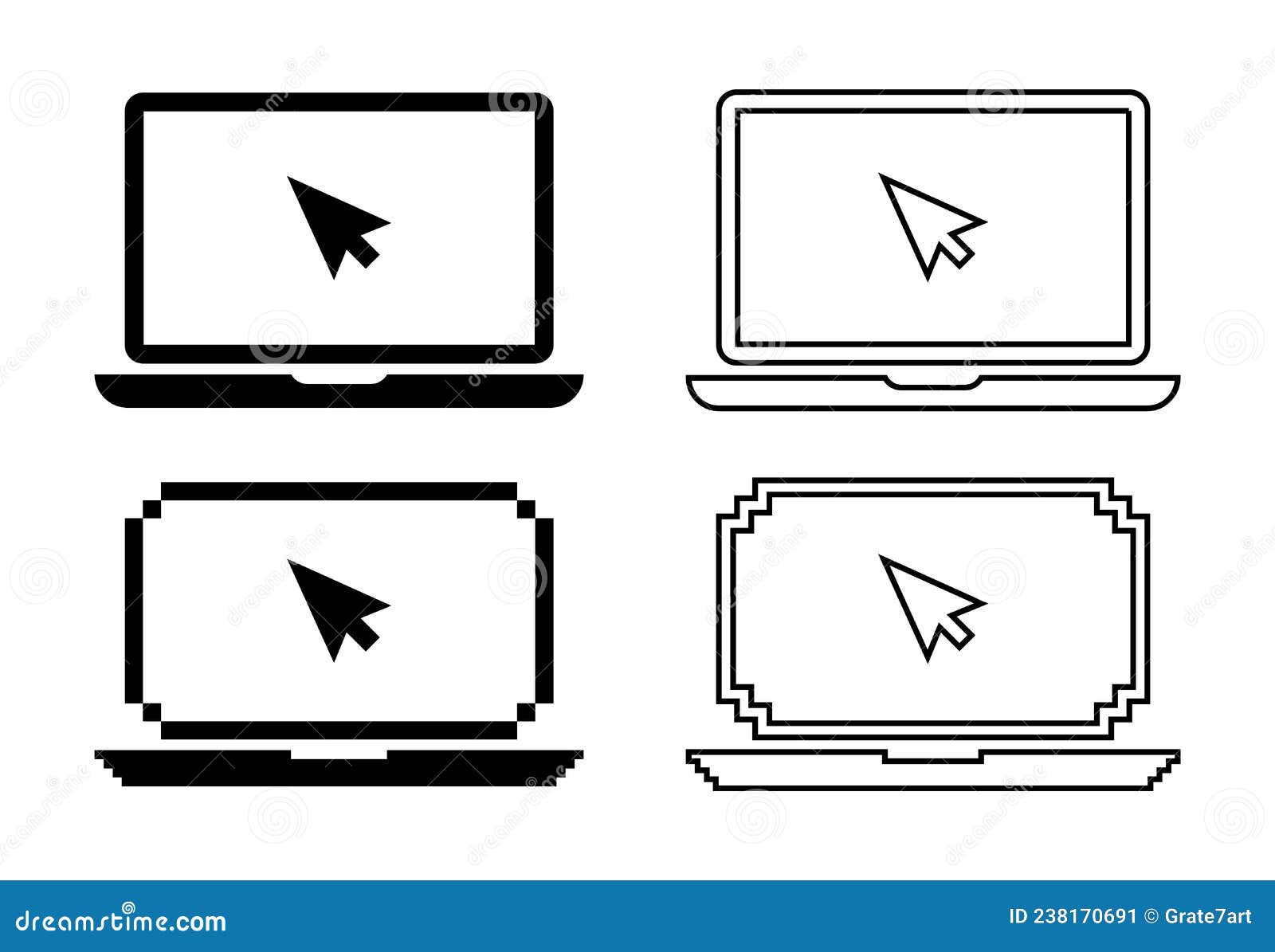 Icons of Laptop Computer, Pc with Mouse Click or Arrow Cursor on Screen ...
