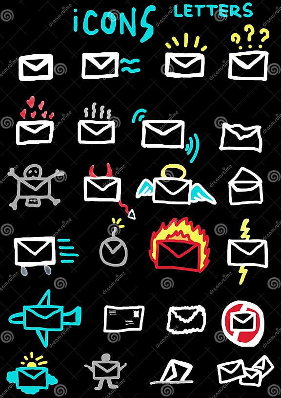 Icons letters coloured stock illustration. Illustration of post - 31404339