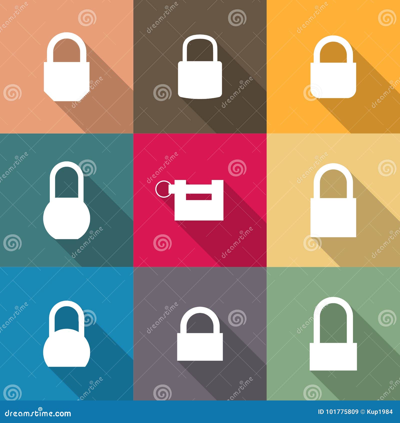 Set Icons of Locks with Long Shadow, Vector Illustration. Stock Vector ...