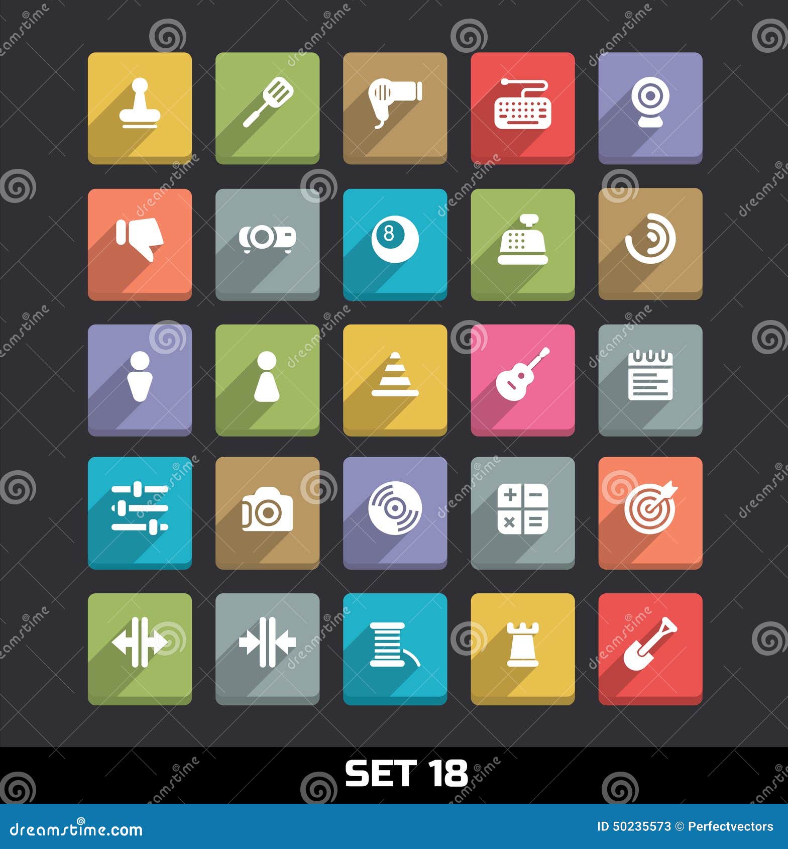 Icons Long Shadow Set 18 Stock Illustrations 4 Icons Long Shadow Set