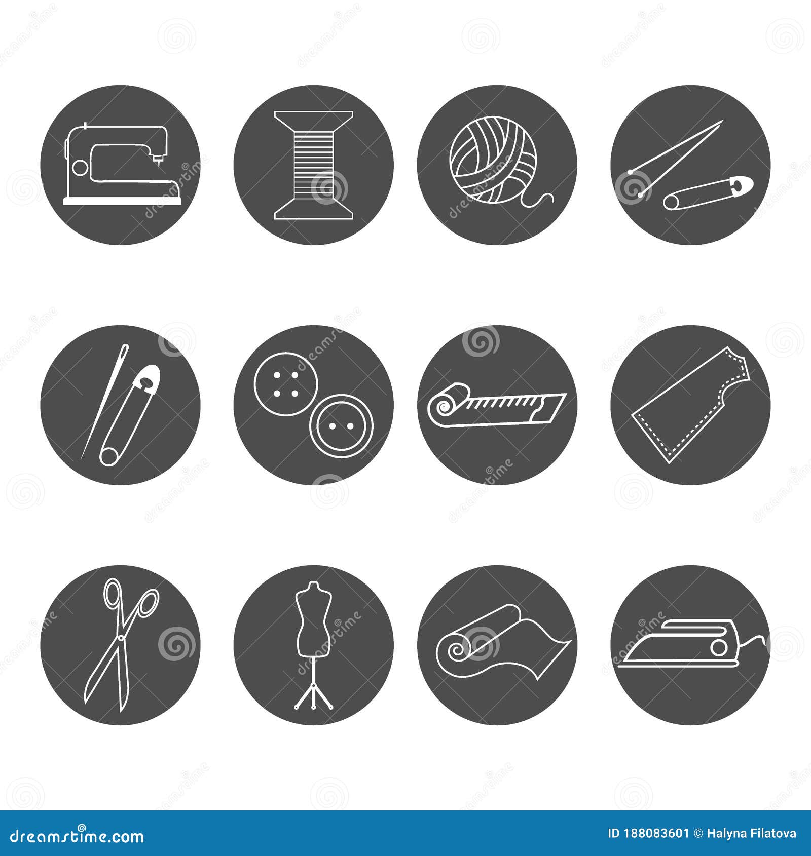 915 Icons, Icons with Materials and Tools for Needlework Stock Vector ...