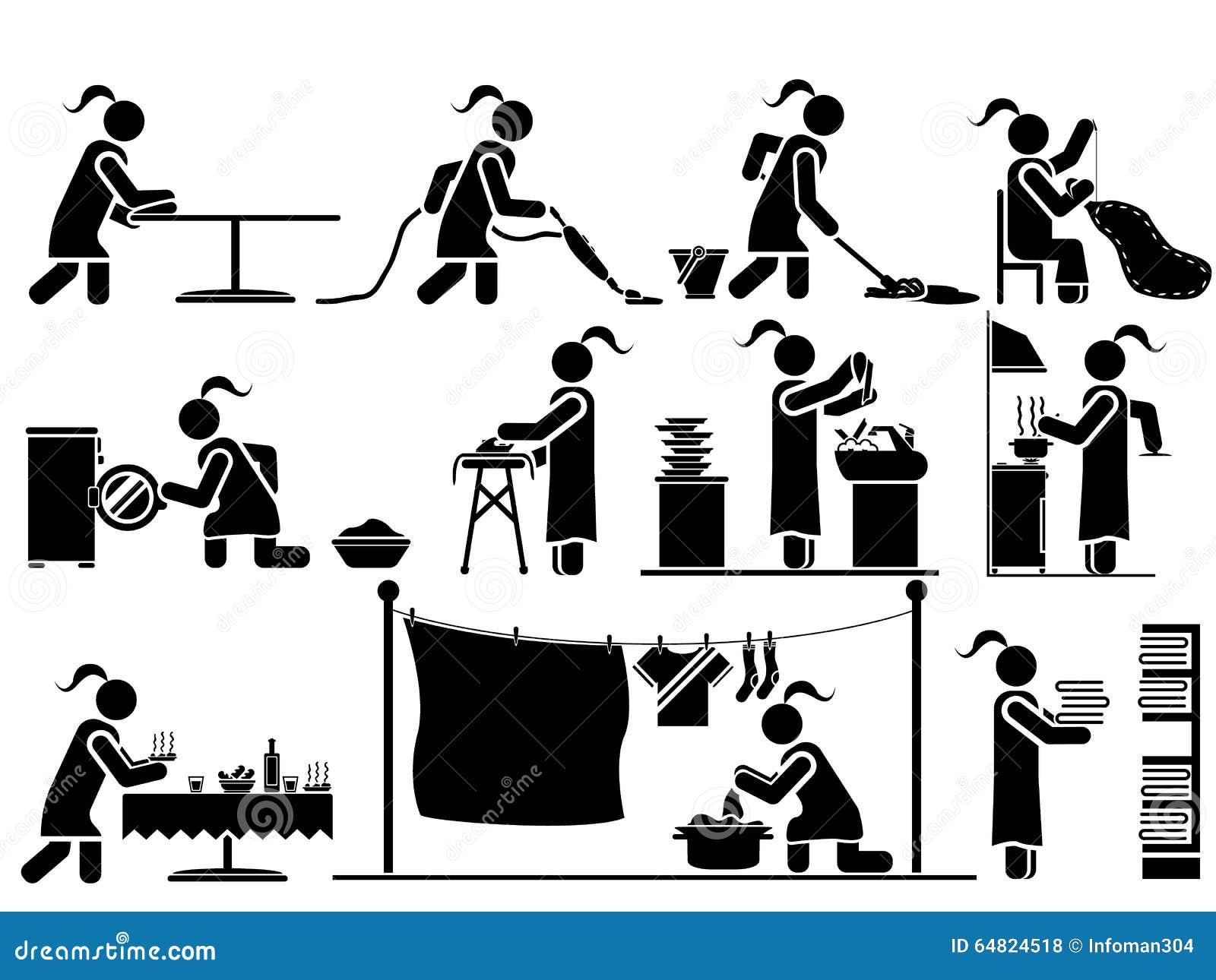 Icons of Men in Black Theme Housework Stock Illustration - Illustration ...