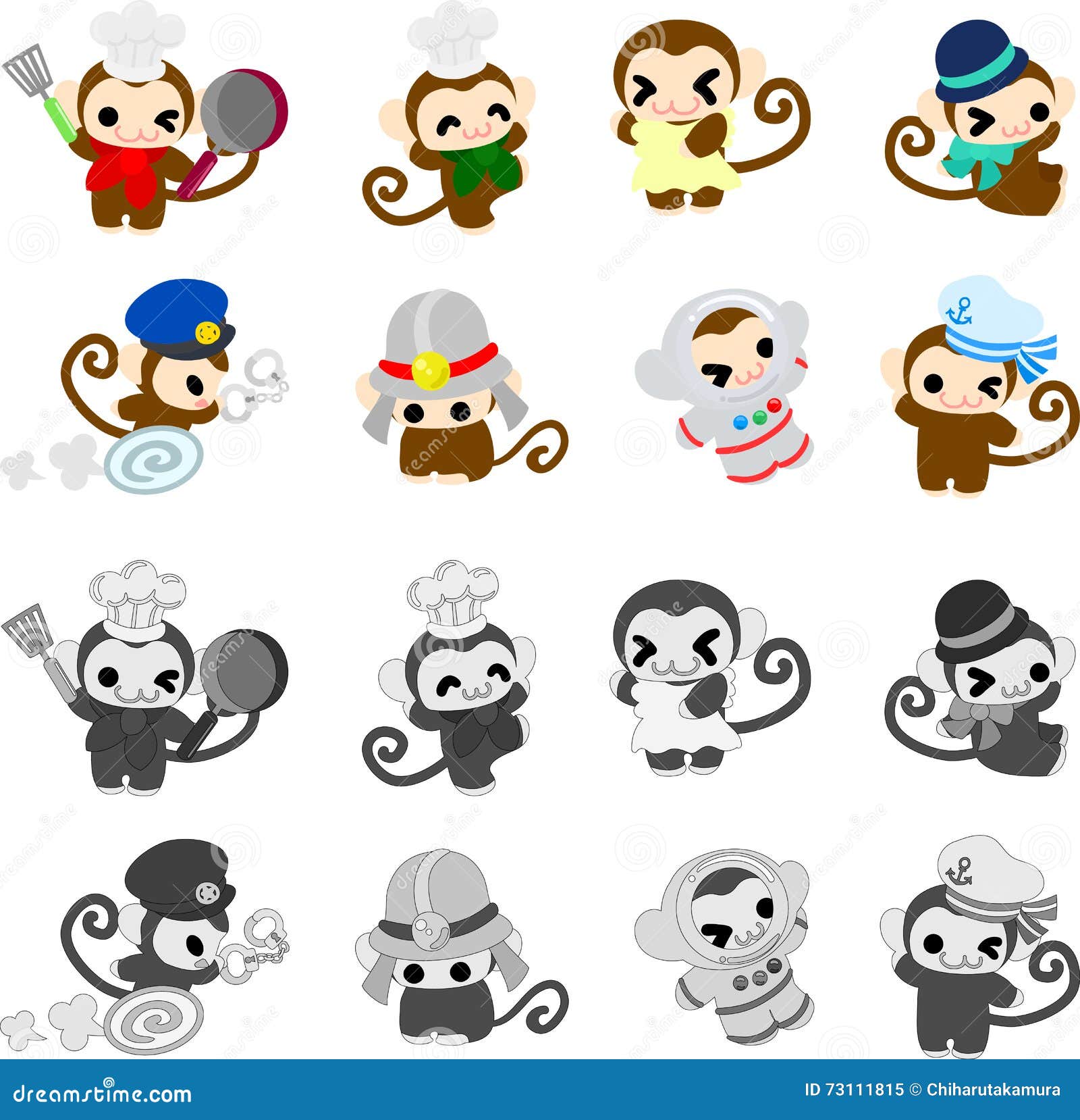 Icons of monkeys stock vector. Illustration of inspiration - 73111815
