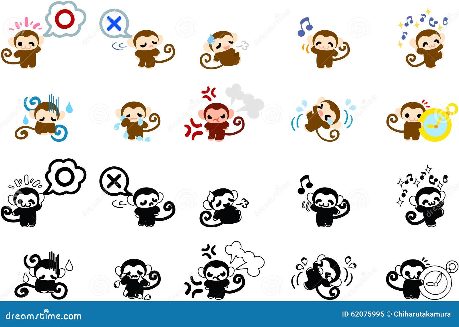 Icons of monkeys part 1 stock vector. Illustration of cute - 62075995