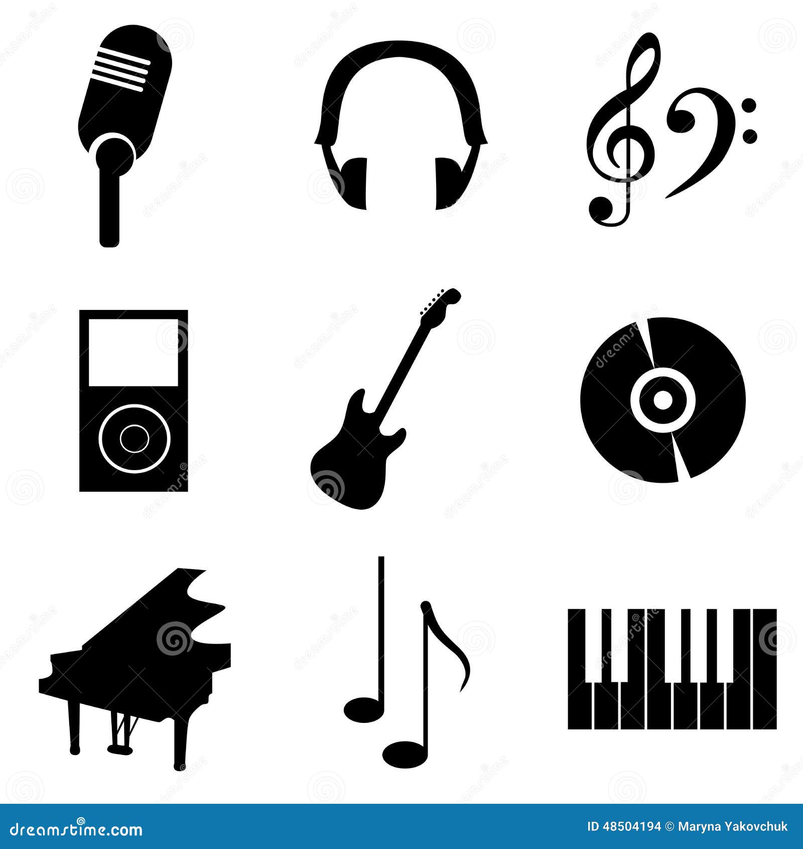 Icons music black stock vector. Illustration of sign - 48504194