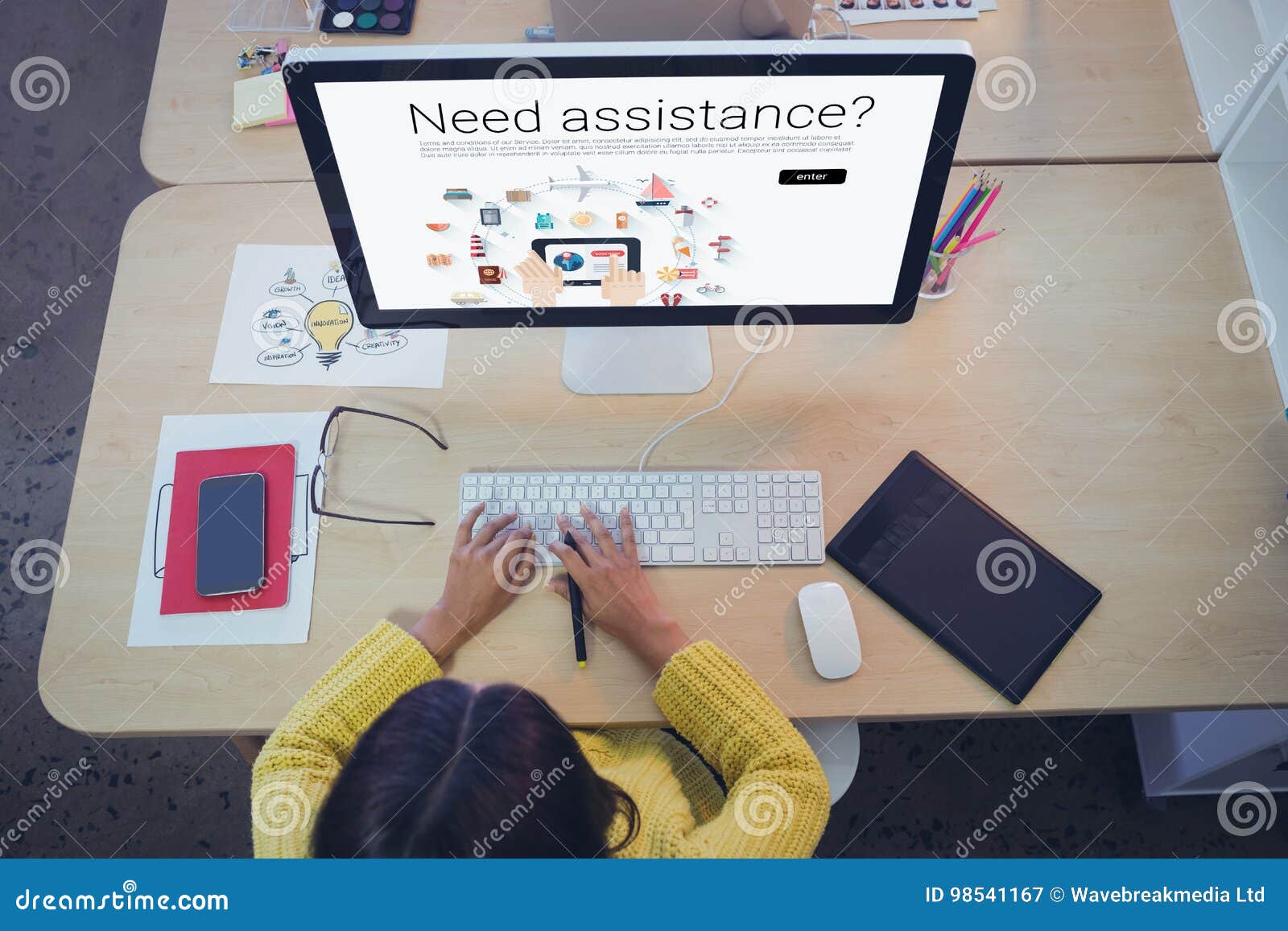Composite Image of Icons with Need Assistance Text Stock Image - Image ...