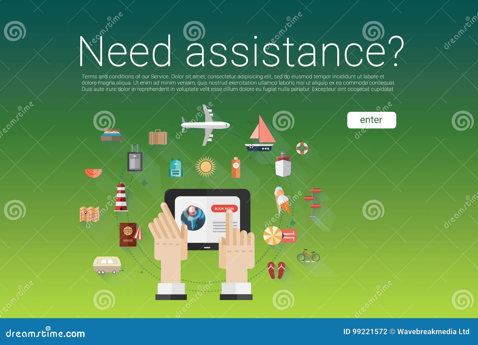 Composite Image of Icons with Need Assistance Text Stock Illustration ...