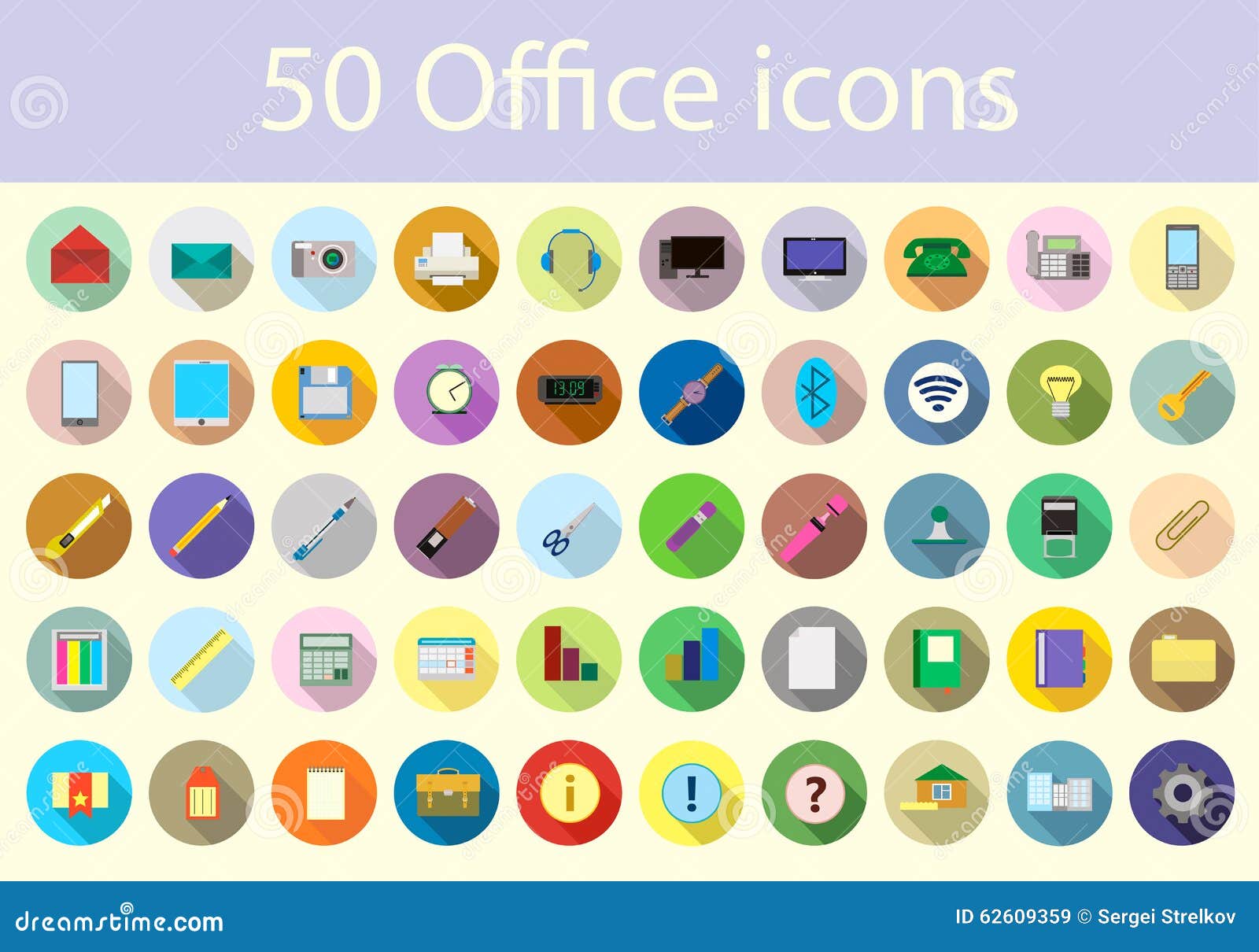 Icons of office supplies stock vector. Illustration of folder - 62609359