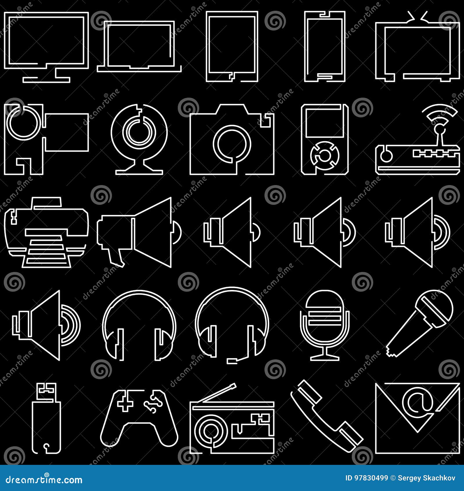 Icons by one line stock vector. Illustration of laptop - 97830499