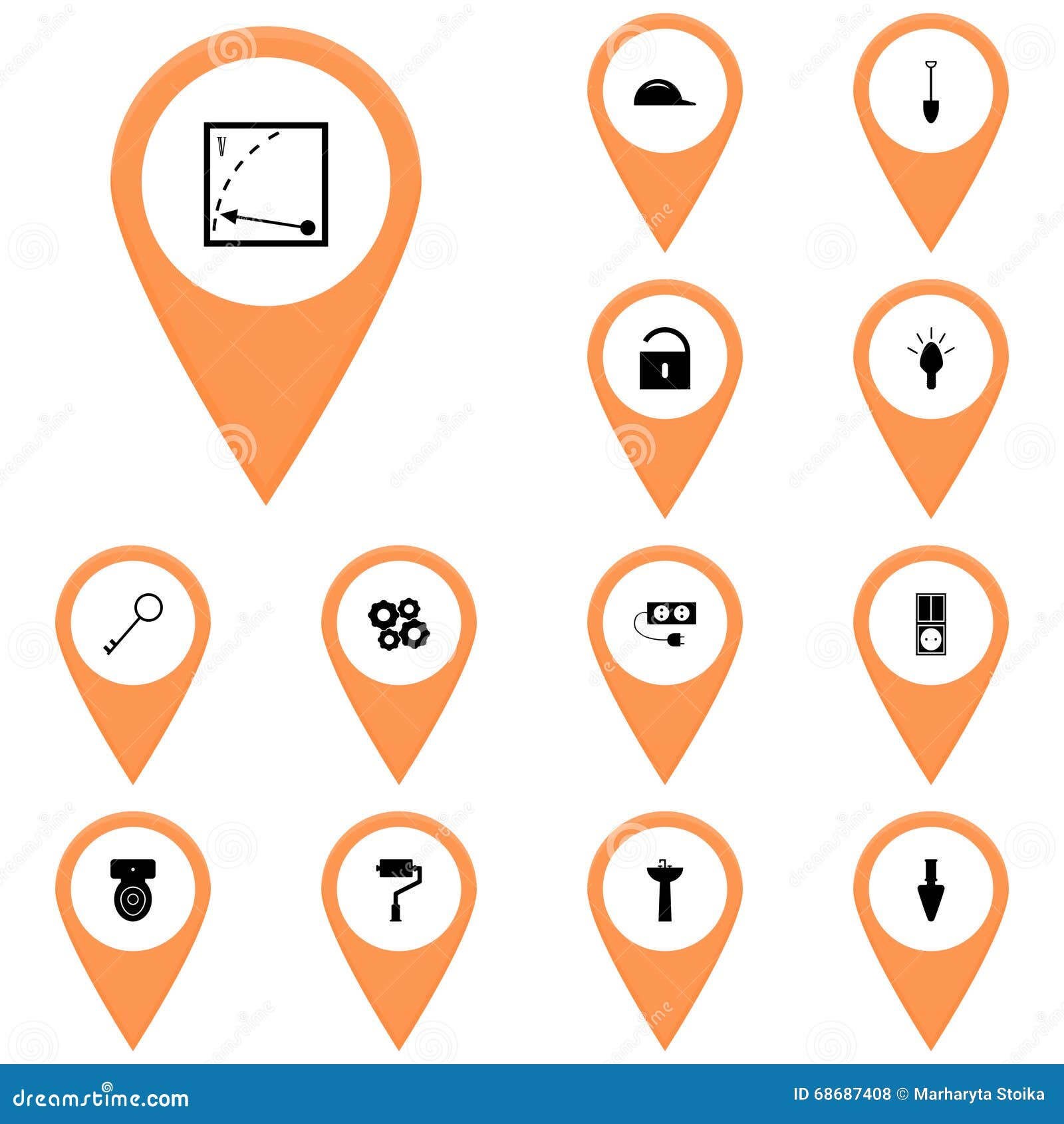 Icons Orange, Callout, Map / Vector Icon Set Instrument/ Icon Voltmeter ...