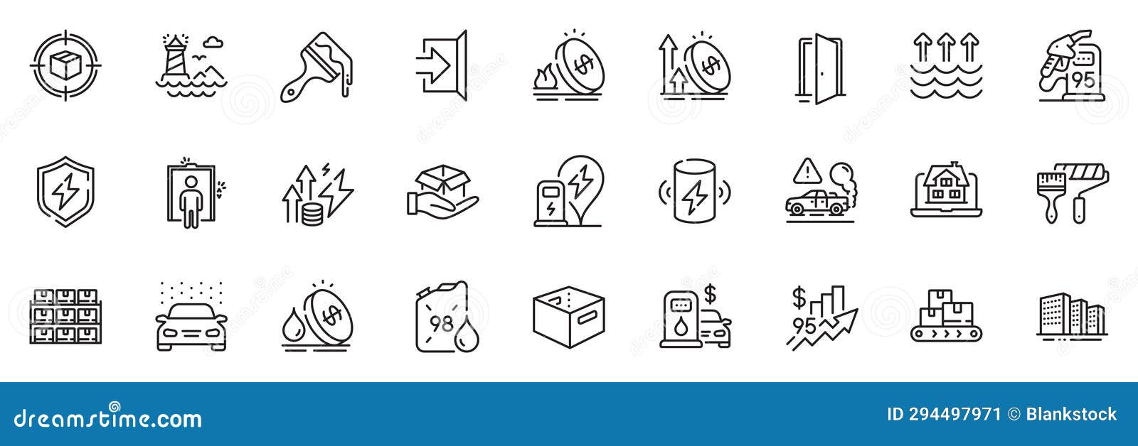 Pack Of Exit, Wholesale Goods And Petrol Station Line Icons. Pictogram ...