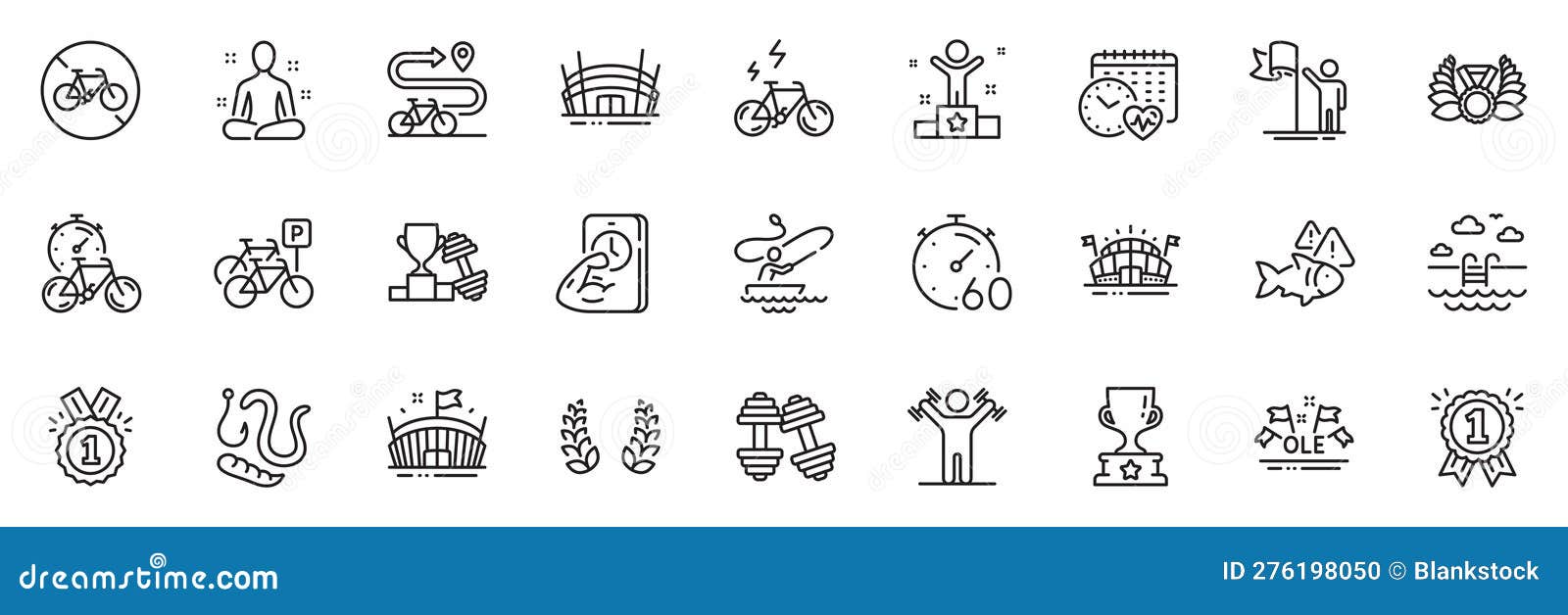 Icons Pack As Dumbbells Workout, Bike Timer and Winner Cup Line Icons ...
