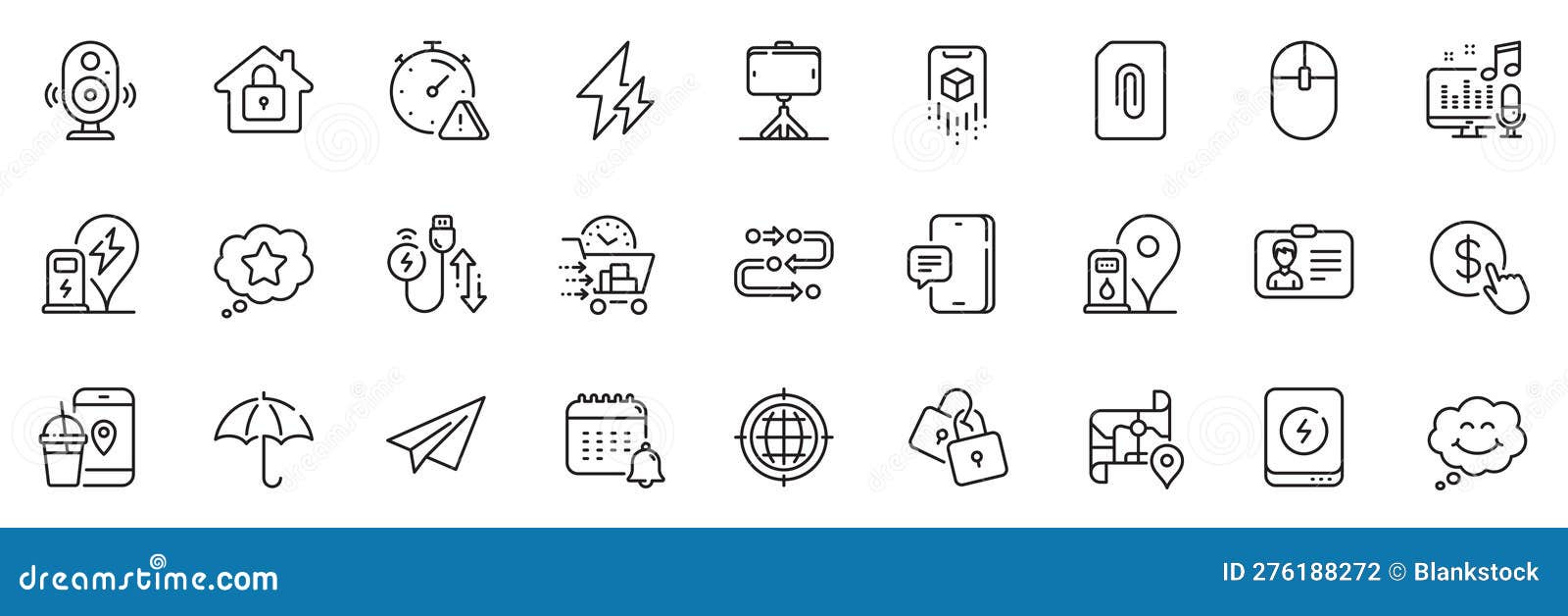 Icons Pack As Map, Attention and Charging Cable Line Icons. for Web App ...