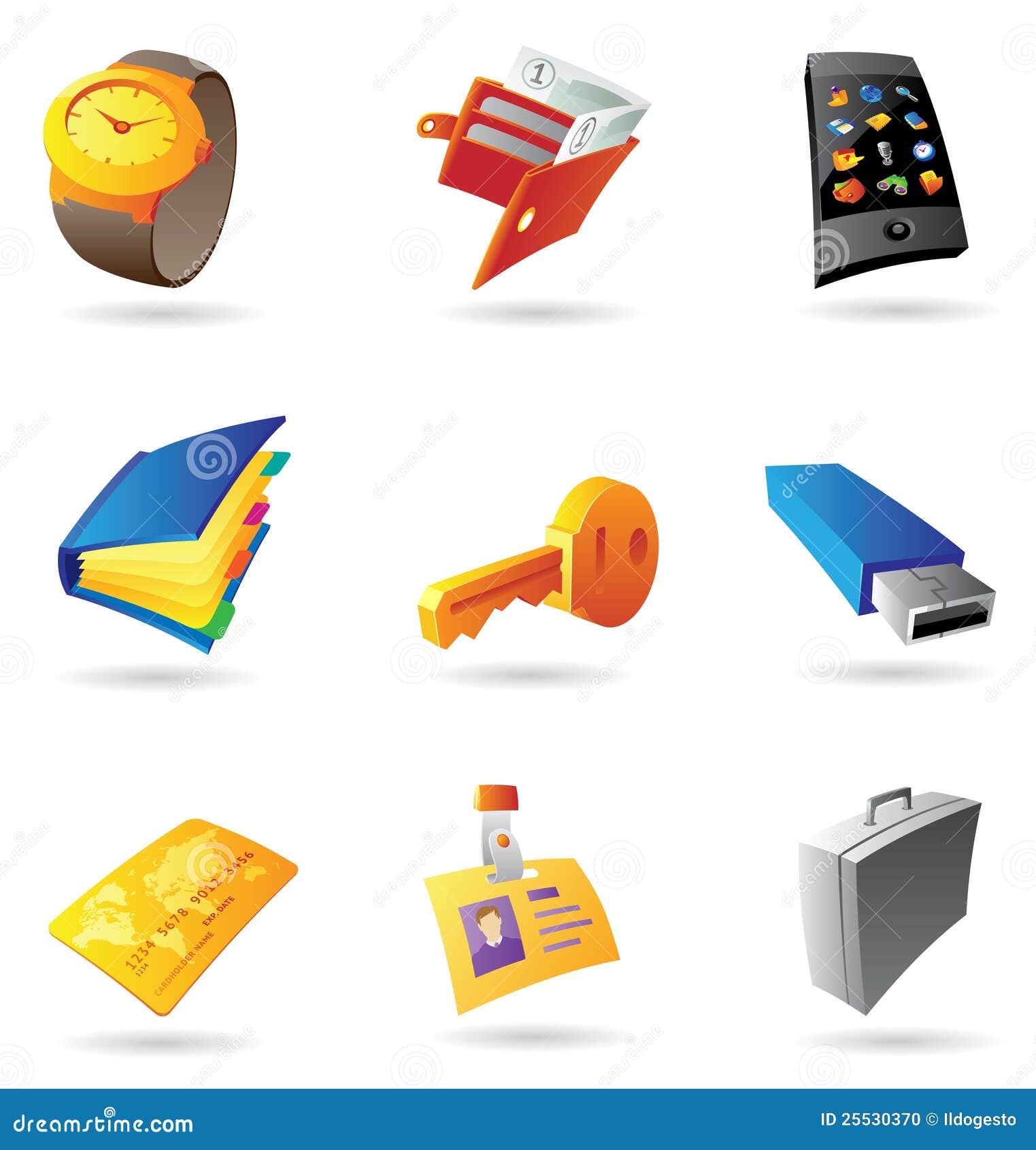 Icons for personal items stock vector. Illustration of flash - 25530370