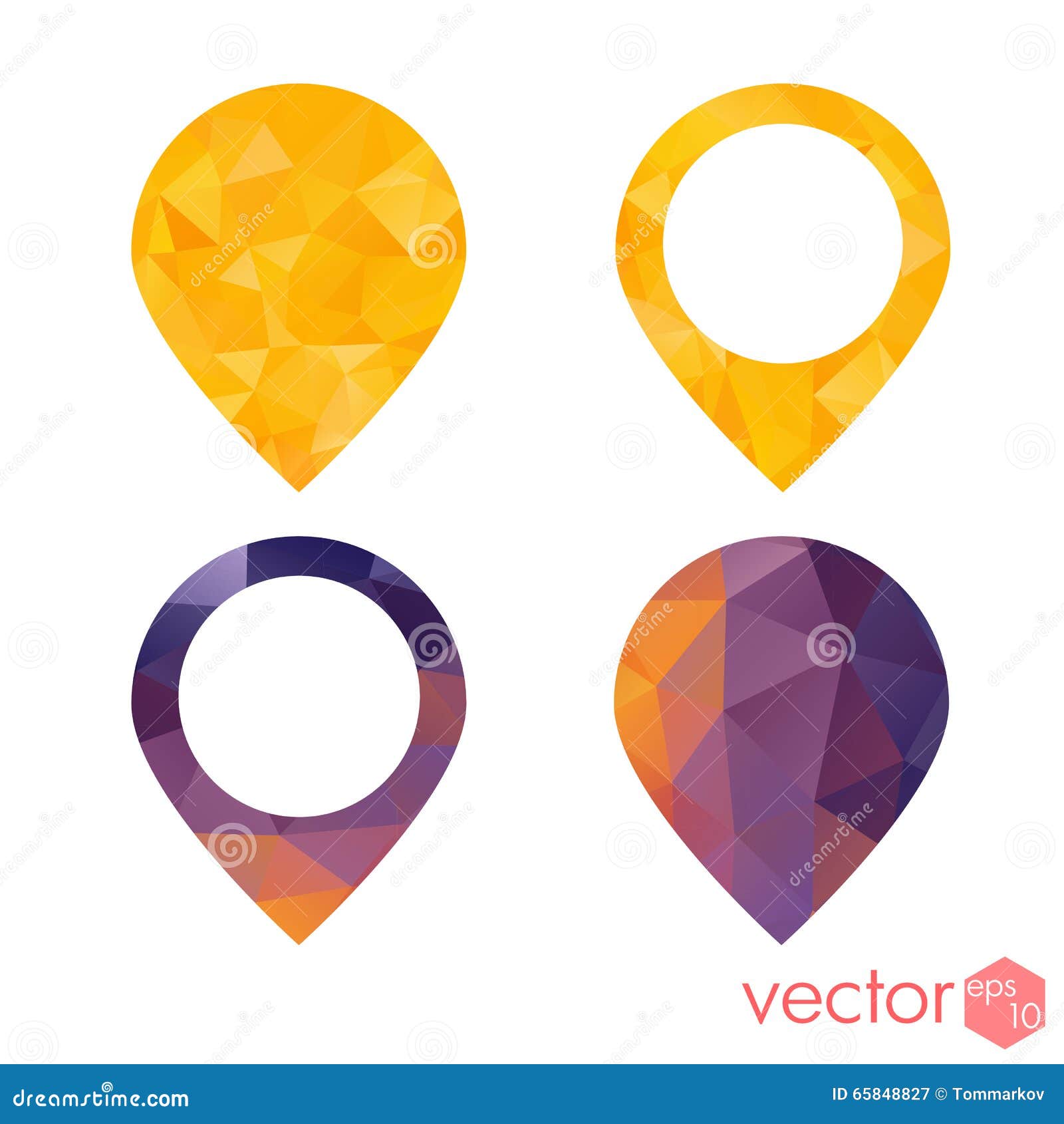 Icons Place Point Navigation Polygon Style Colored Set Stock Vector ...