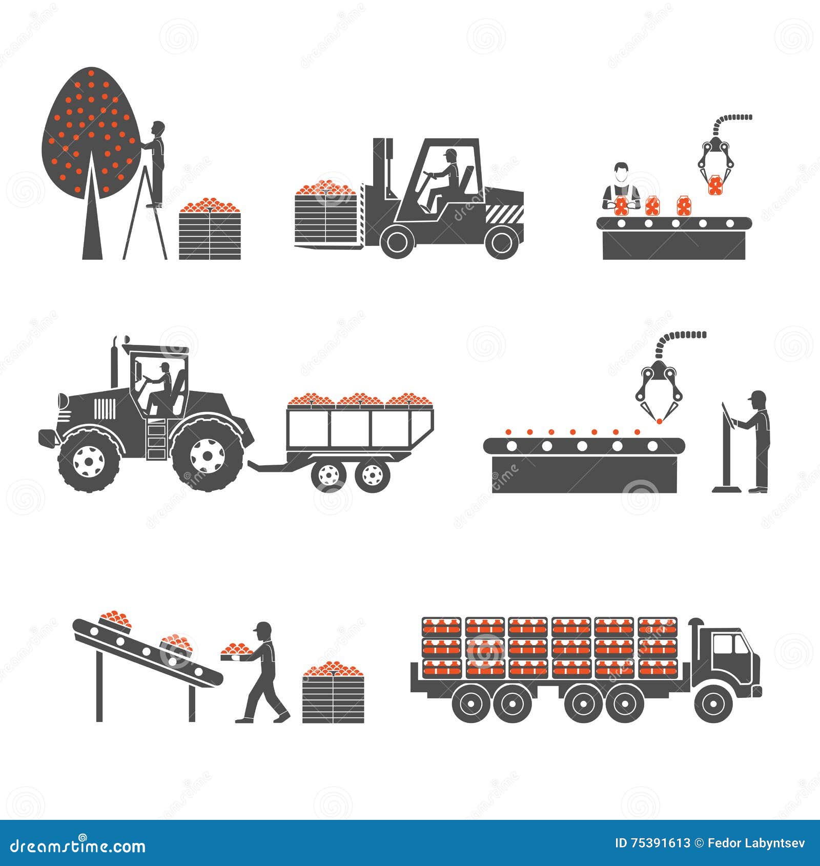 Icons Processing of Agricultural Production Stock Vector - Illustration ...