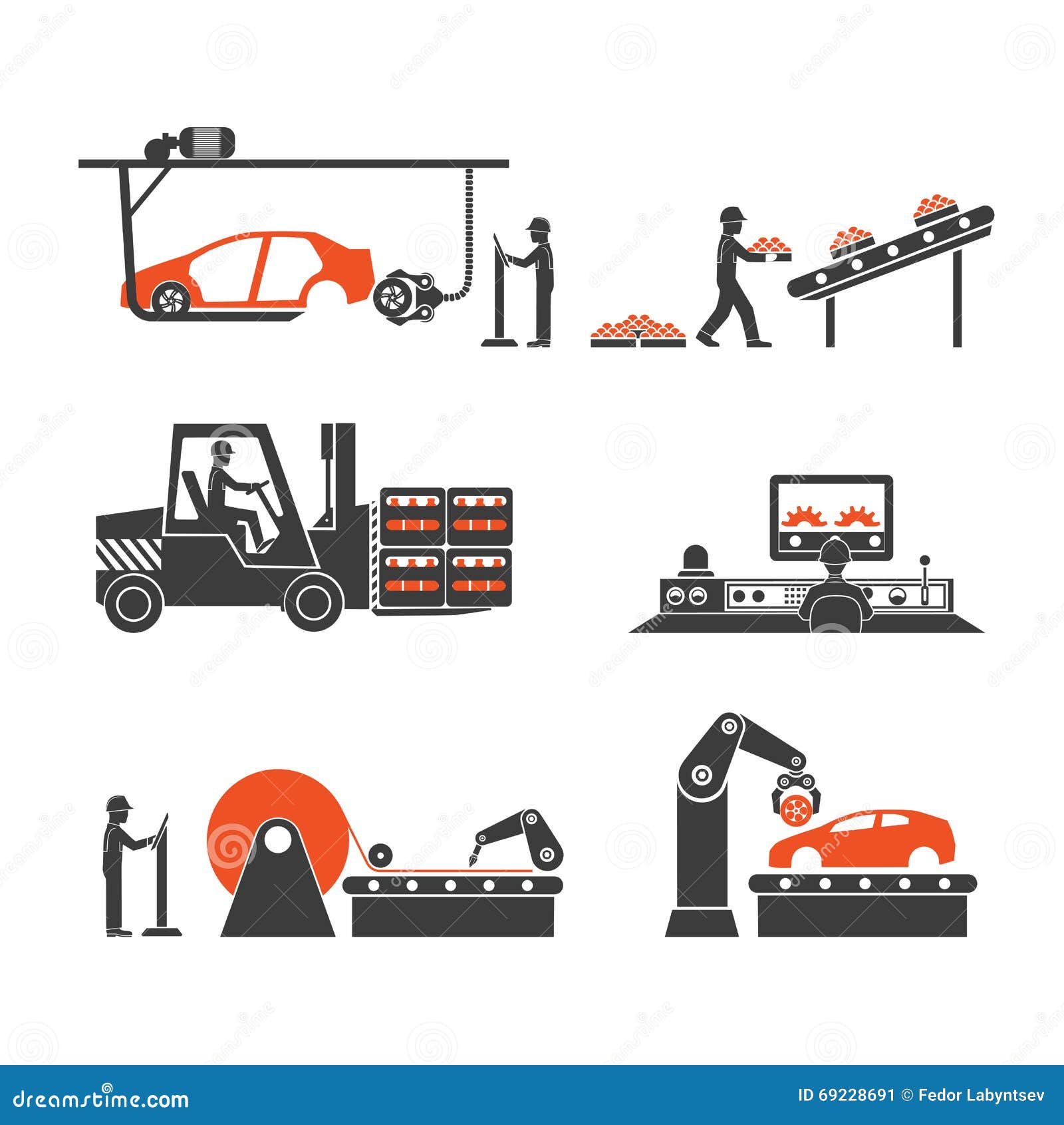 Icons Production Lines Of The Conveyor Cartoon Vector | CartoonDealer ...